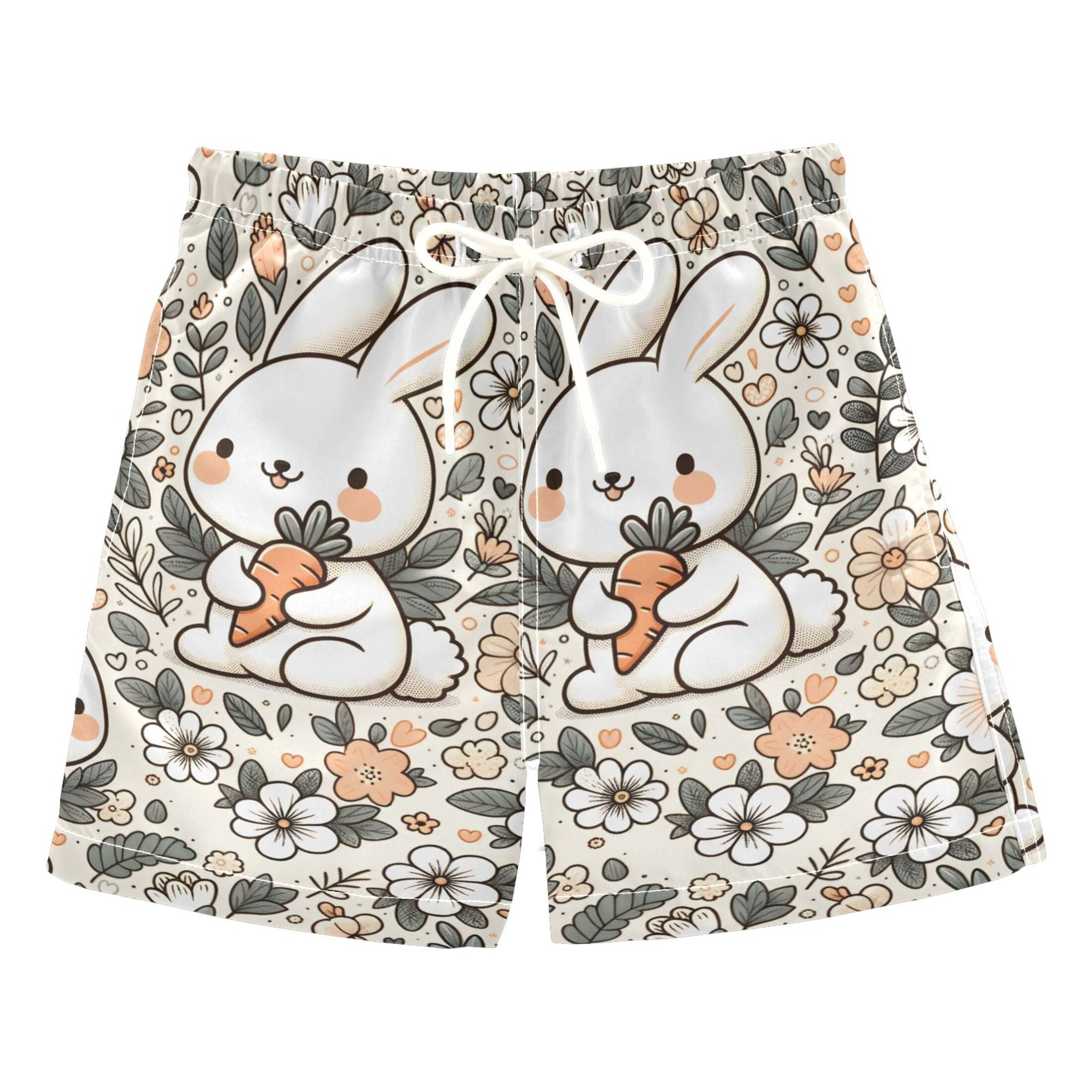 joogoo Boys Swim Trunks Rabbits Carrot and Floral Beach Board Shorts ...