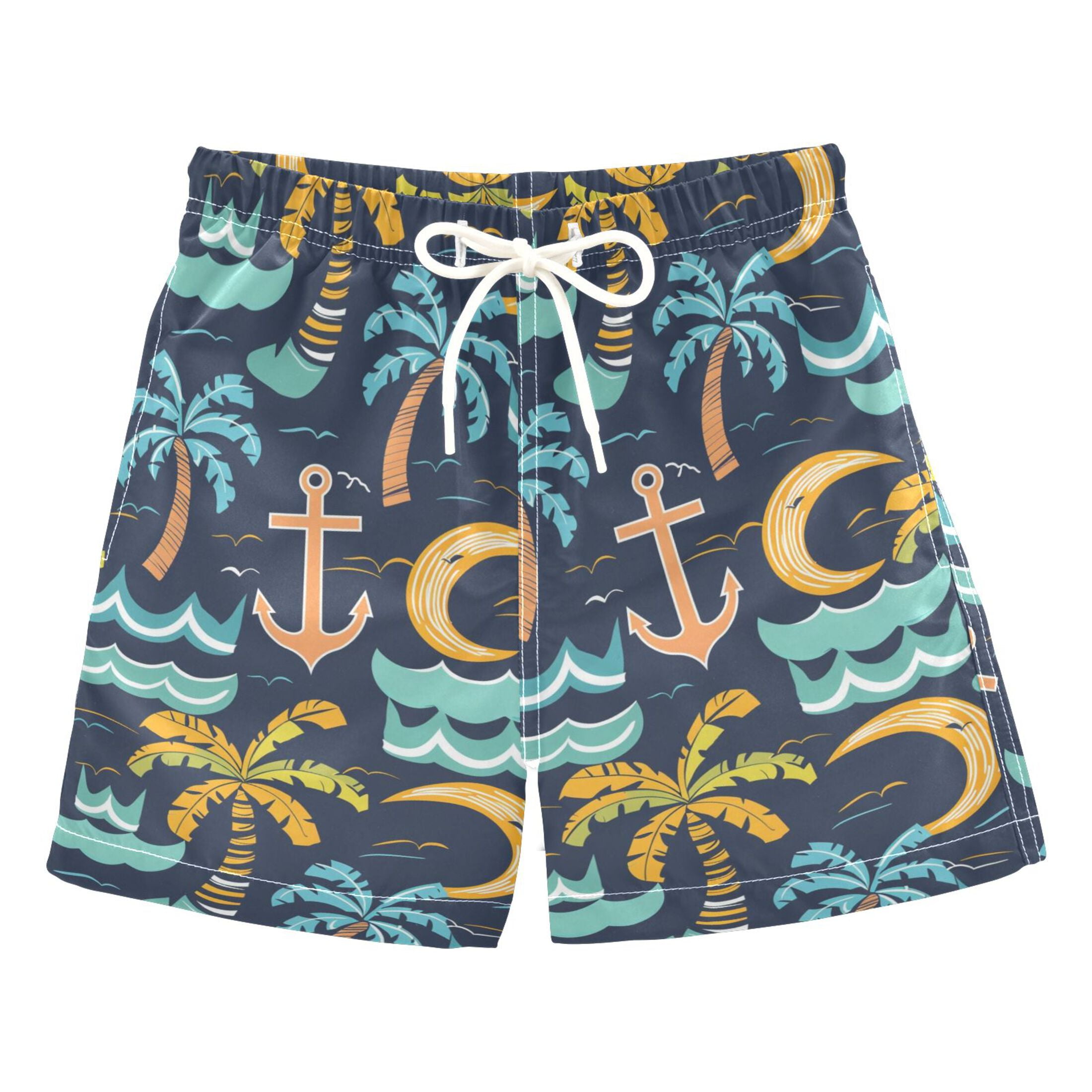 joogoo Boys Swim Trunks Retro Palm Trees and Spear Beach Board Shorts ...