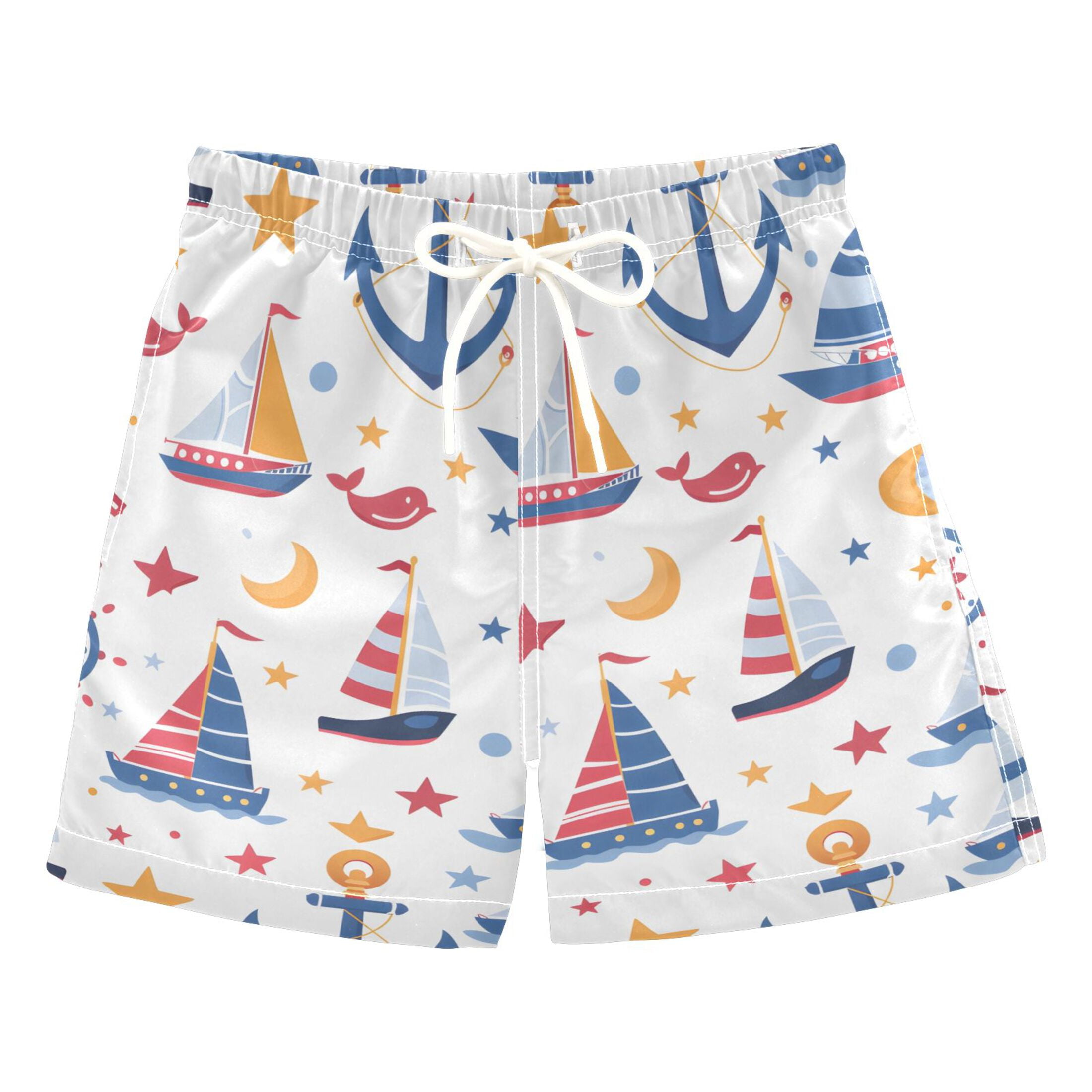 joogoo Boys Swim Trunks Sailing Ship Beach Board Shorts Drawstring ...