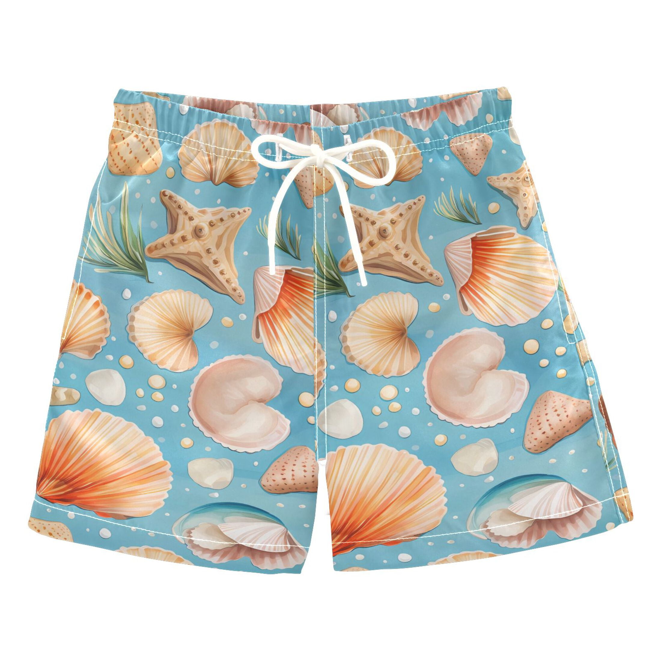 joogoo Boys Swim Trunks Seashell and Starfish Beach Board Shorts ...
