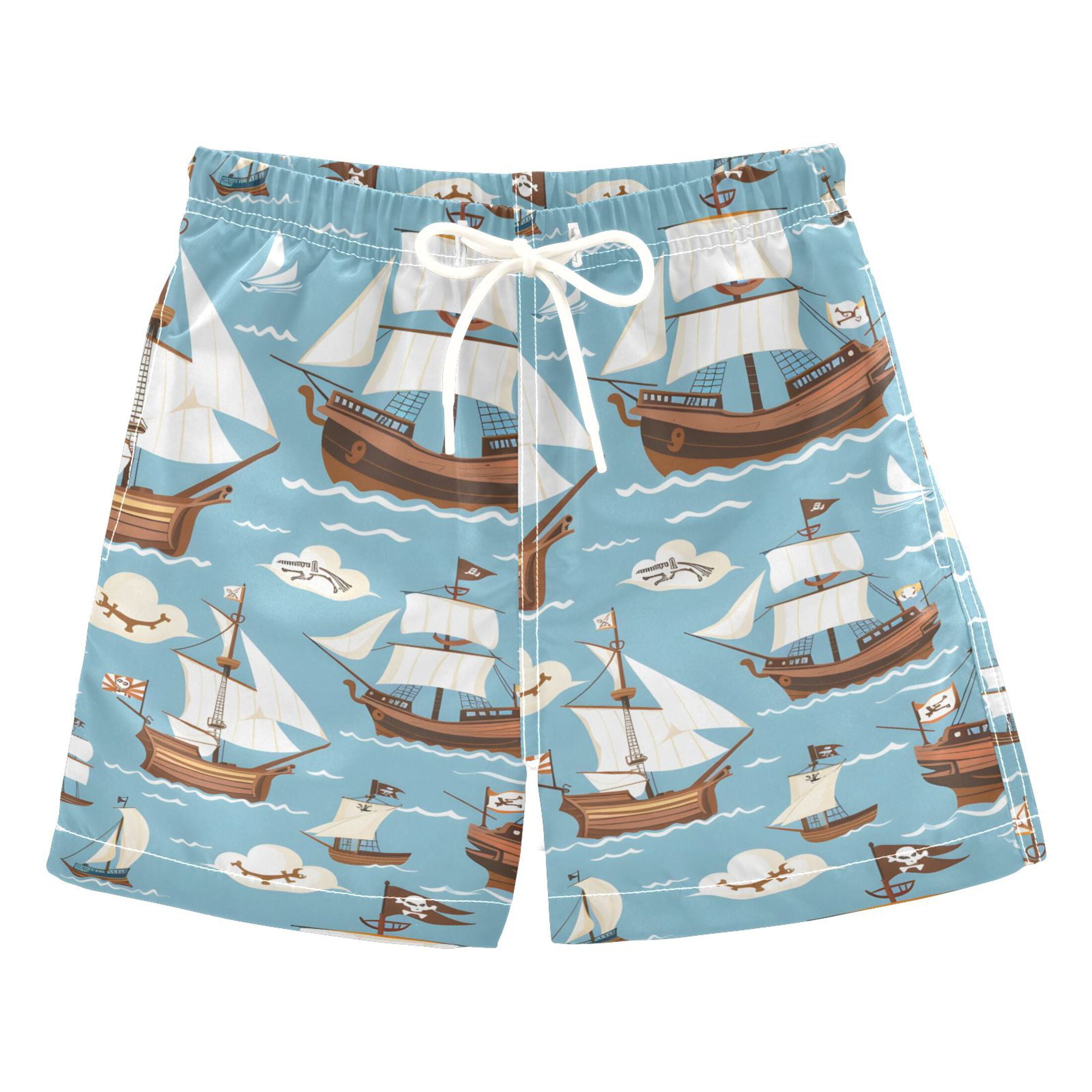 joogoo Boys Swim Trunks Ship on Sea Beach Board Shorts Drawstring ...