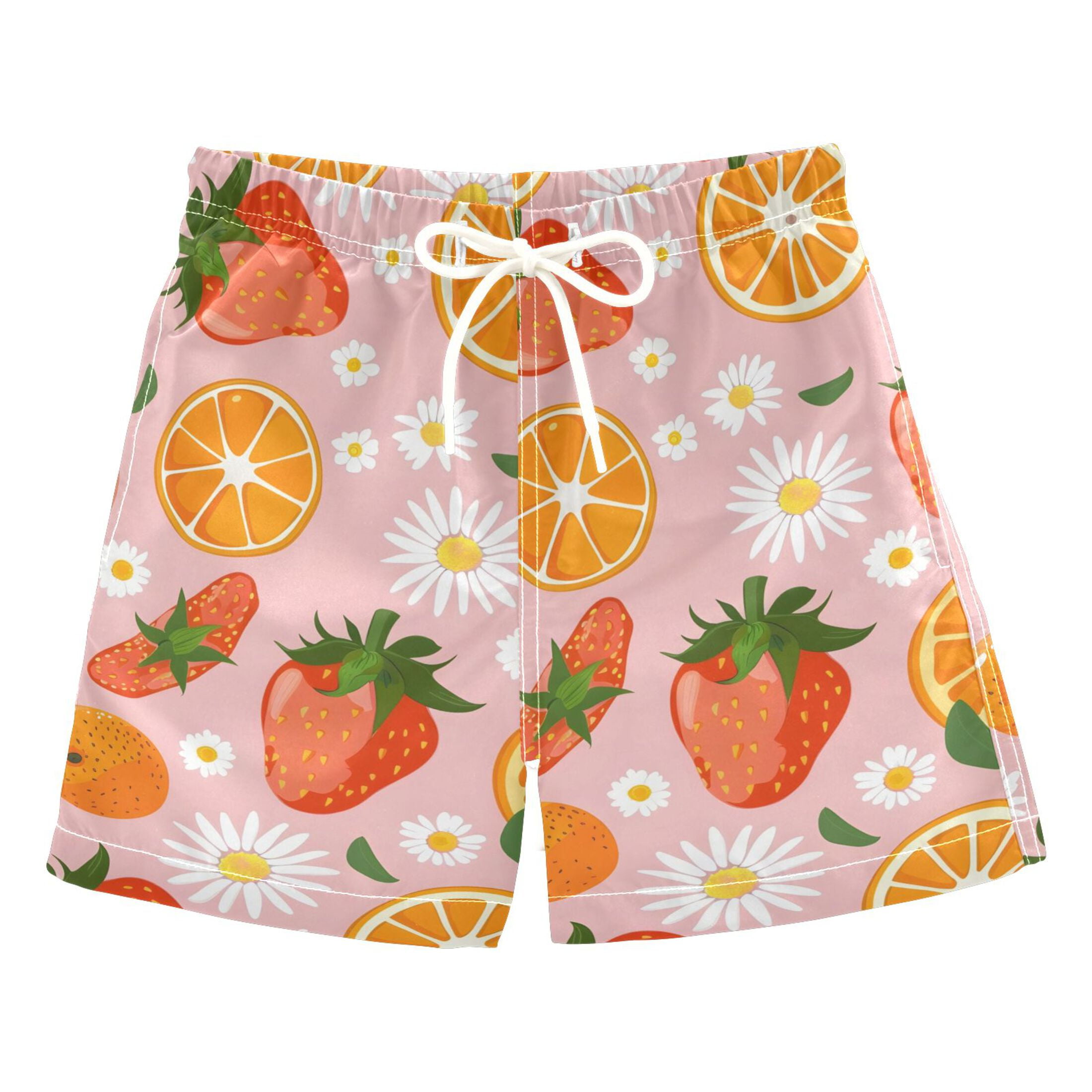 joogoo Boys Swim Trunks Strawberry Orange Daisy Flower Beach Board ...