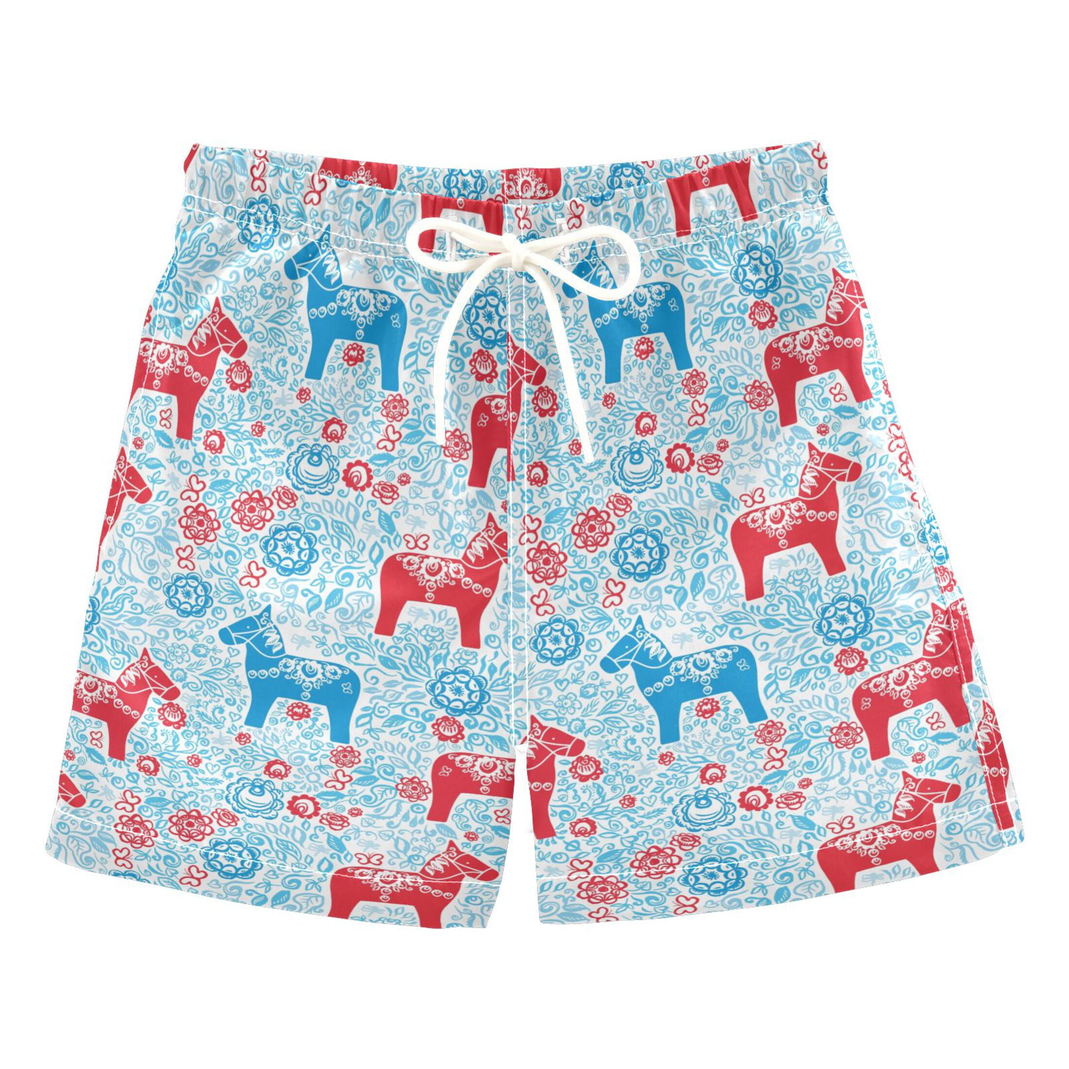 joogoo Boys Swim Trunks Traditional Horse and Flowers Beach Board ...
