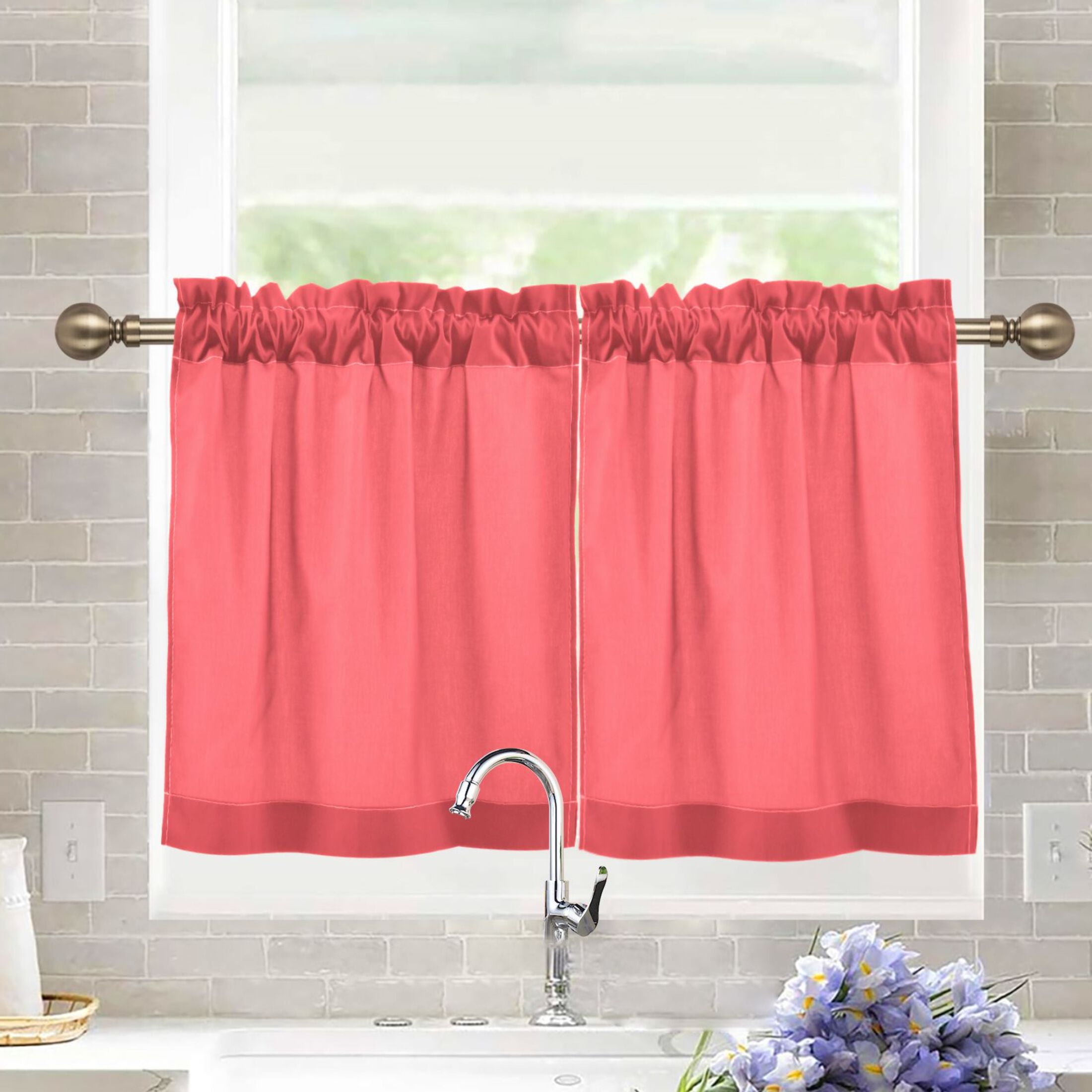 joogoo Bright Red Curtains Sets Half Window Cafe Farmhouse Tier 2 ...