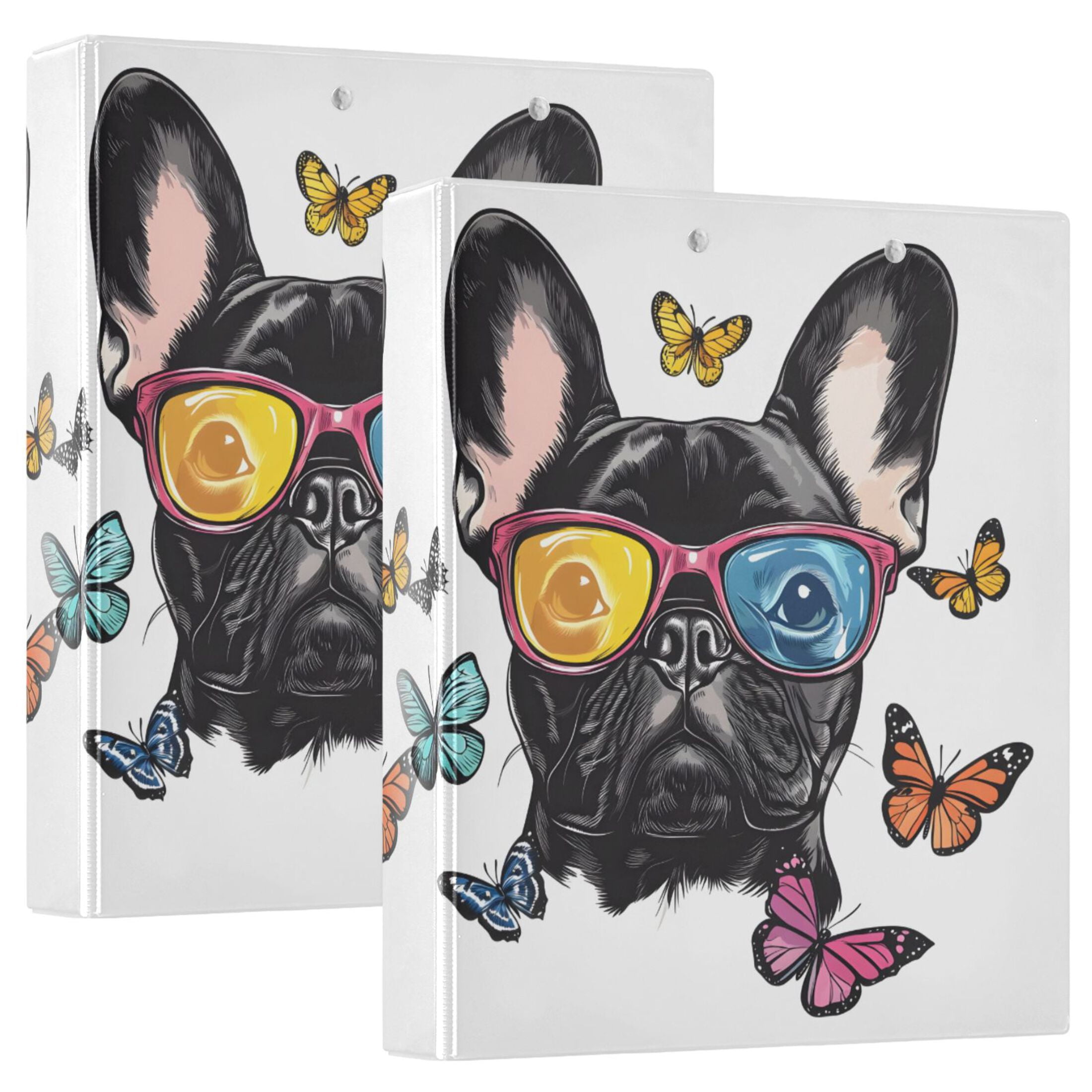 joogoo Bulldog Butterflies Hardcover 3 Ring Binder 1.5" Round Rings ...