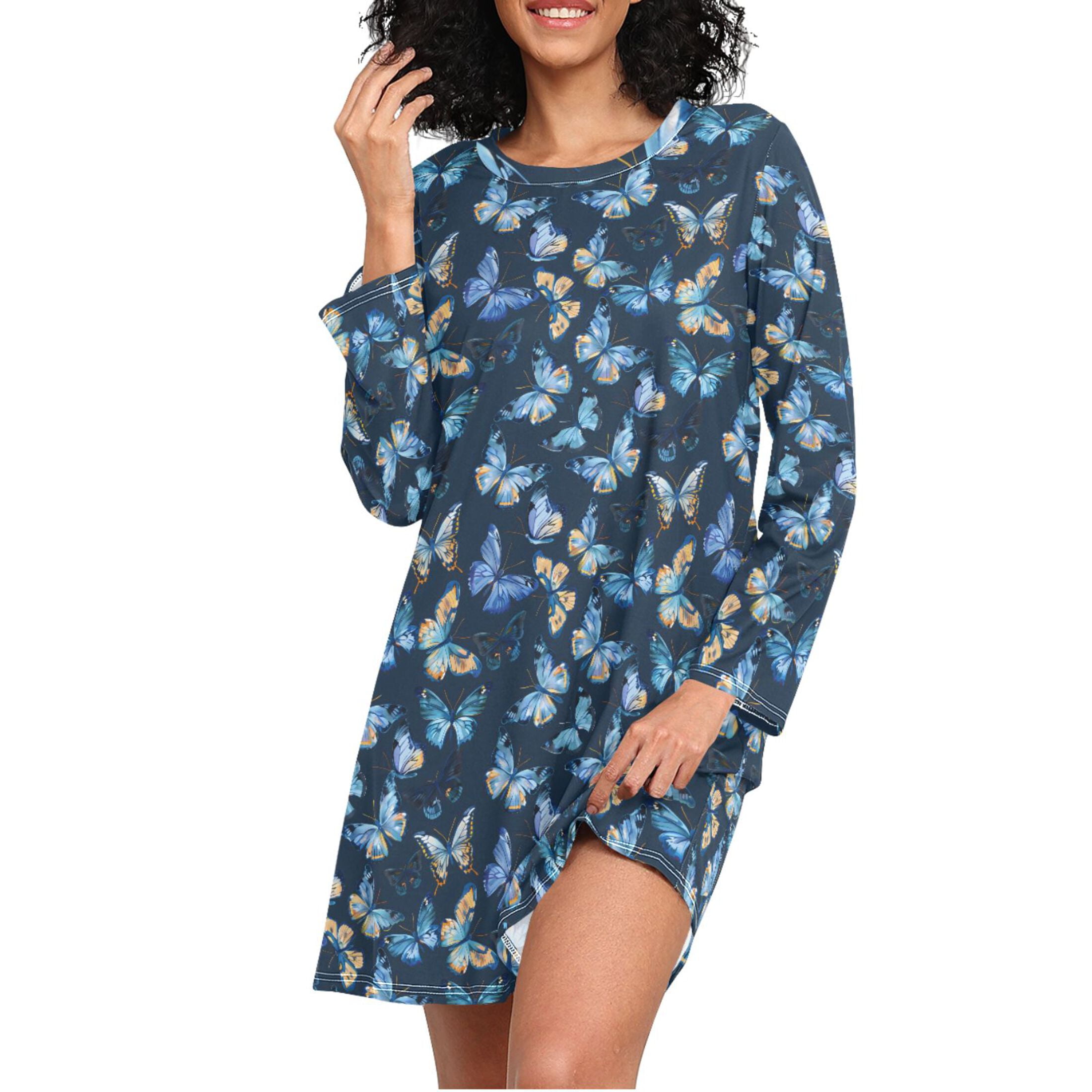 joogoo Butterfly Beautiful Women's Long Sleeve Nightgown Sleepwear M ...