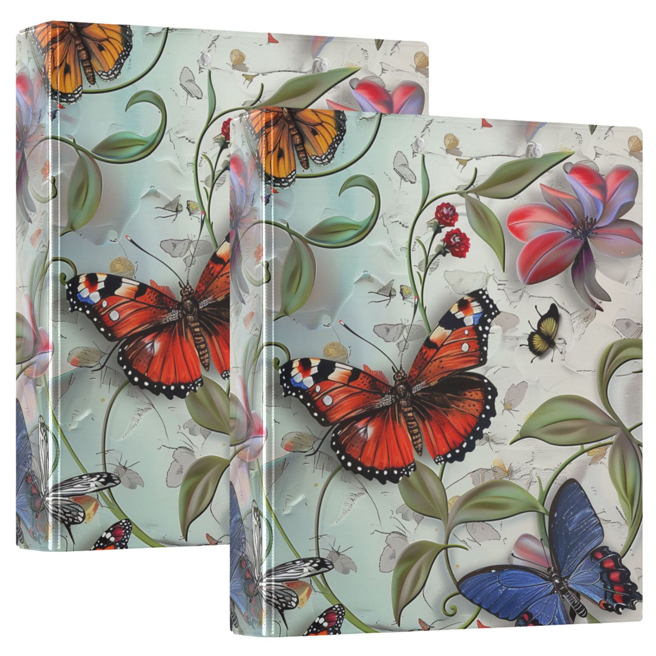 joogoo Butterfly on Leaves Hardcover 3 Ring Binder 1.5" Round Rings ...