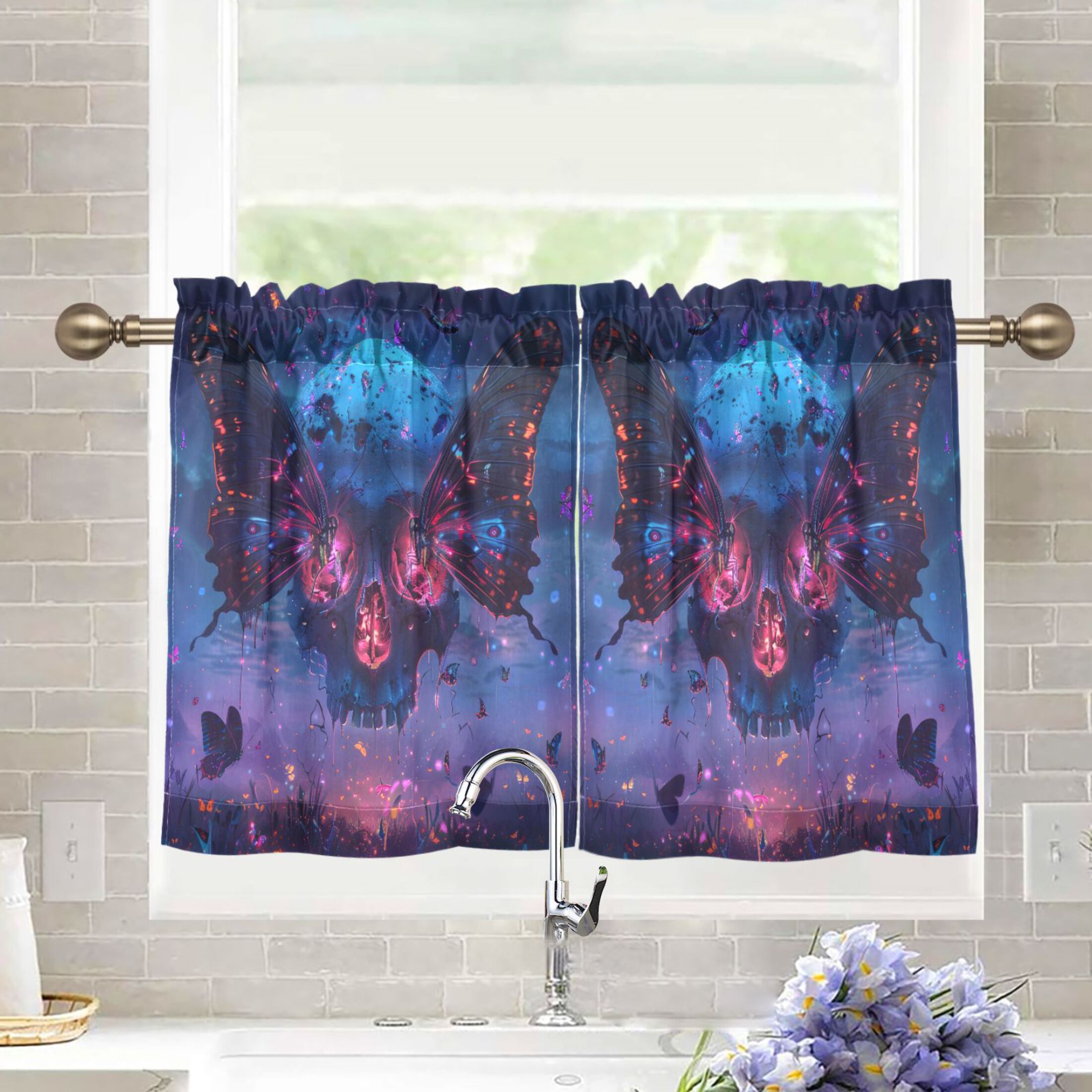 joogoo Butterfly on Skull Eye Curtains Sets Half Window Cafe Farmhouse ...