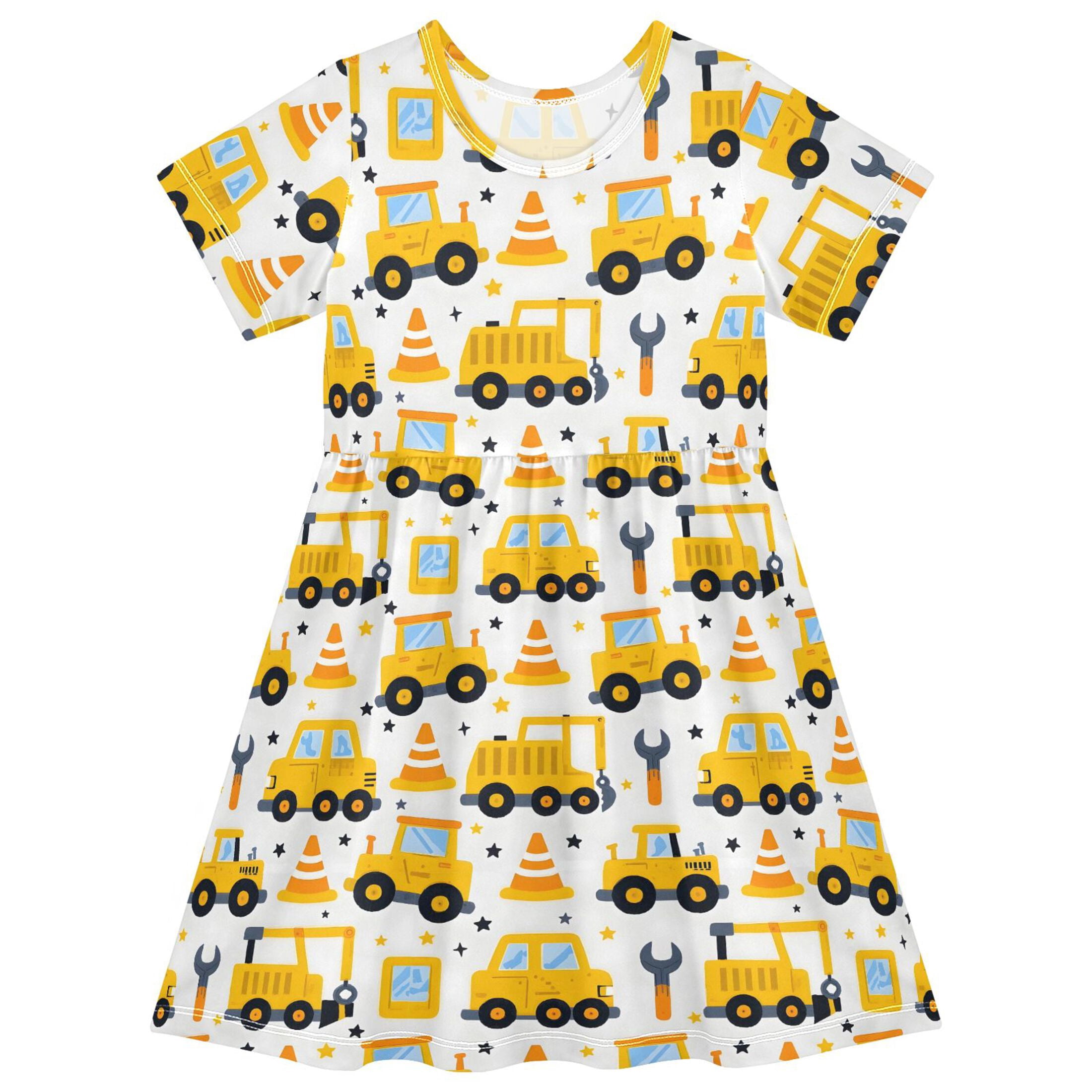 joogoo Carton Engineering Trucks Girls' Short Sleeve Dress Kids Dresses ...