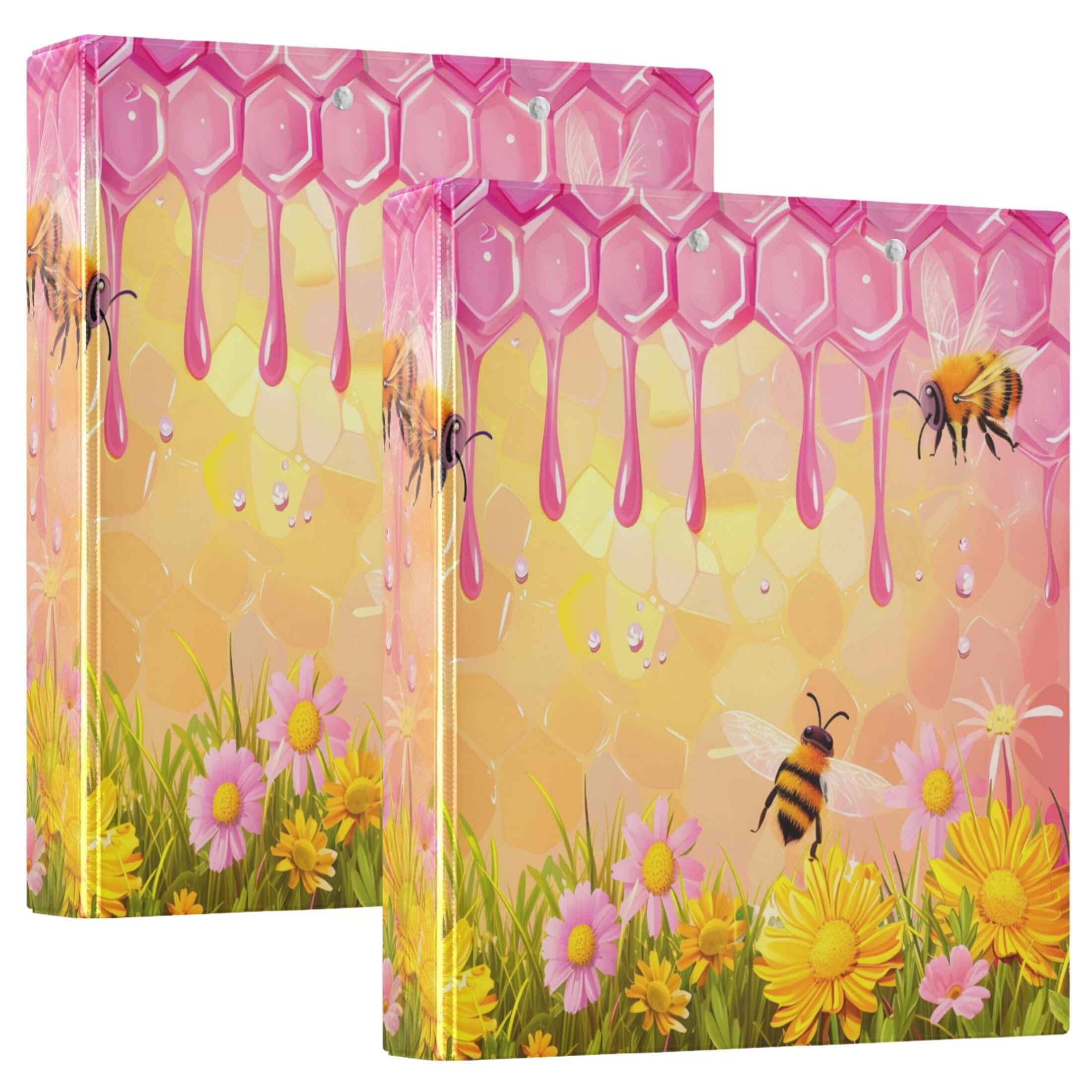 joogoo Cartoon Bees and Flowers Hardcover 3 Ring Binder 1.5" Round ...