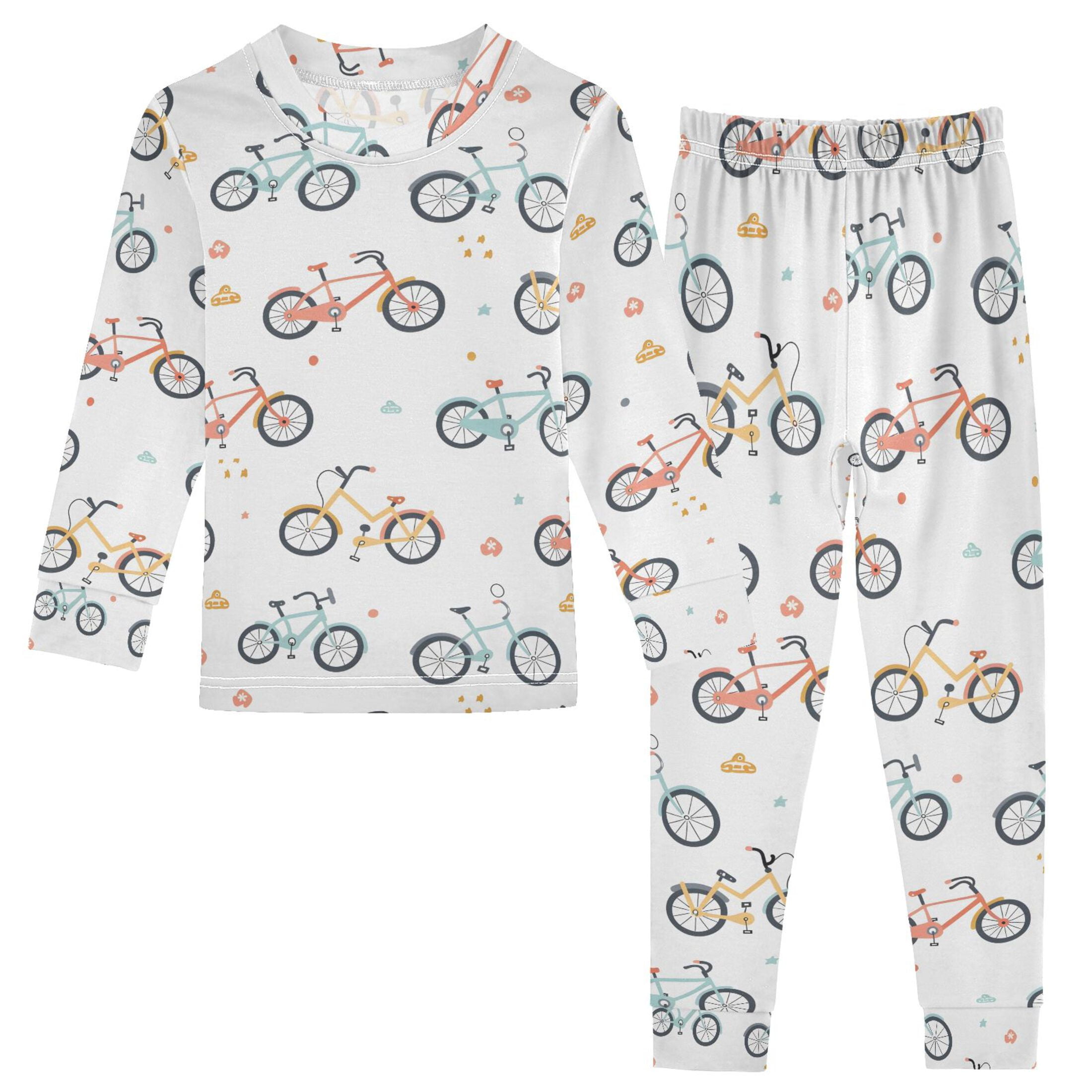 joogoo Cartoon Bike 2 Piece Long Sleeve Tee and Pants Cotton Pajama Set ...