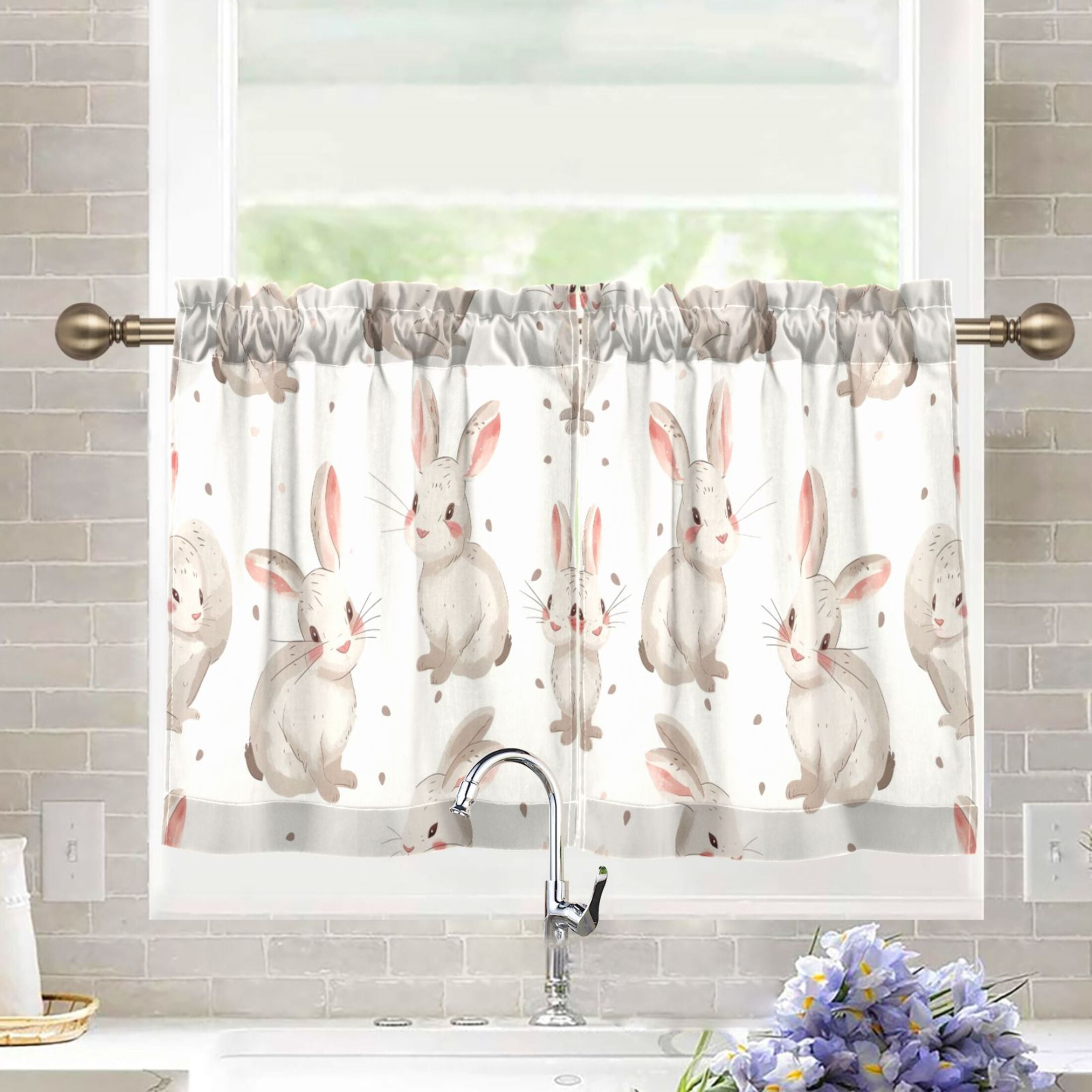 joogoo Cartoon Cute Rabbit Curtains Sets Half Window Cafe Farmhouse ...
