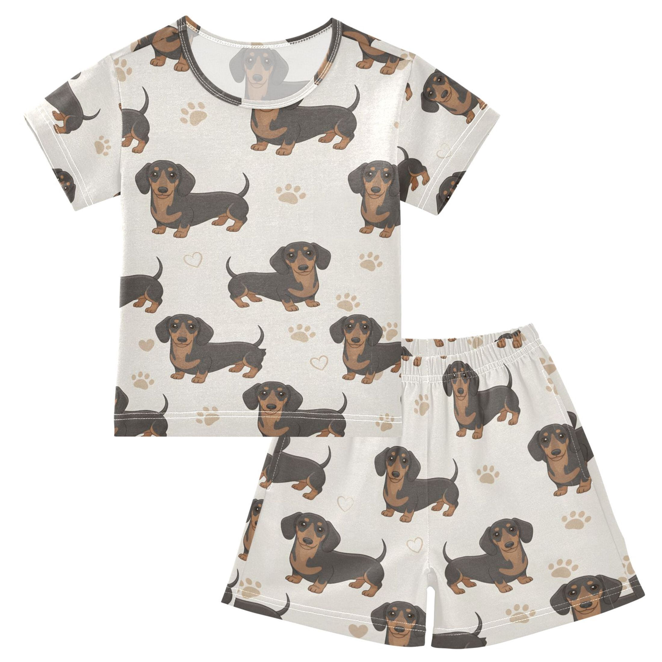 joogoo Cartoon Dachshund Dogs Pajama Sets Short Sleeve Cotton 2-Piece ...
