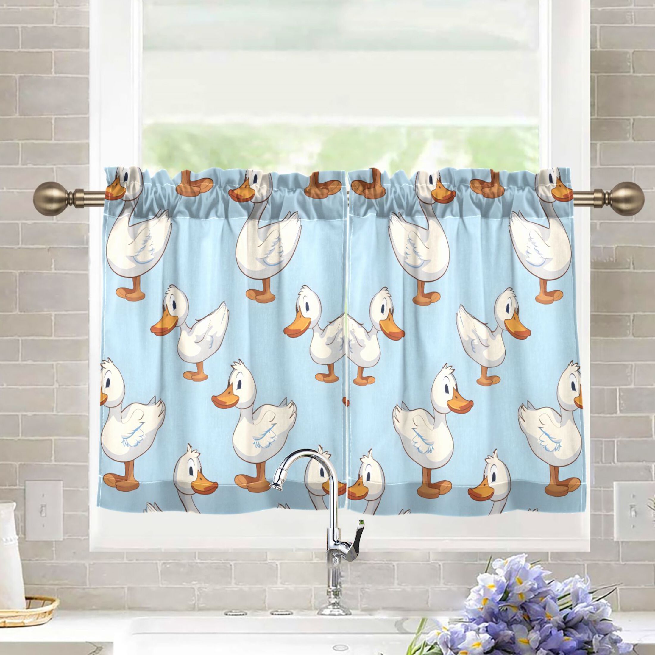 joogoo Cartoon Duck Curtains Sets Half Window Cafe Farmhouse Tier 2 ...