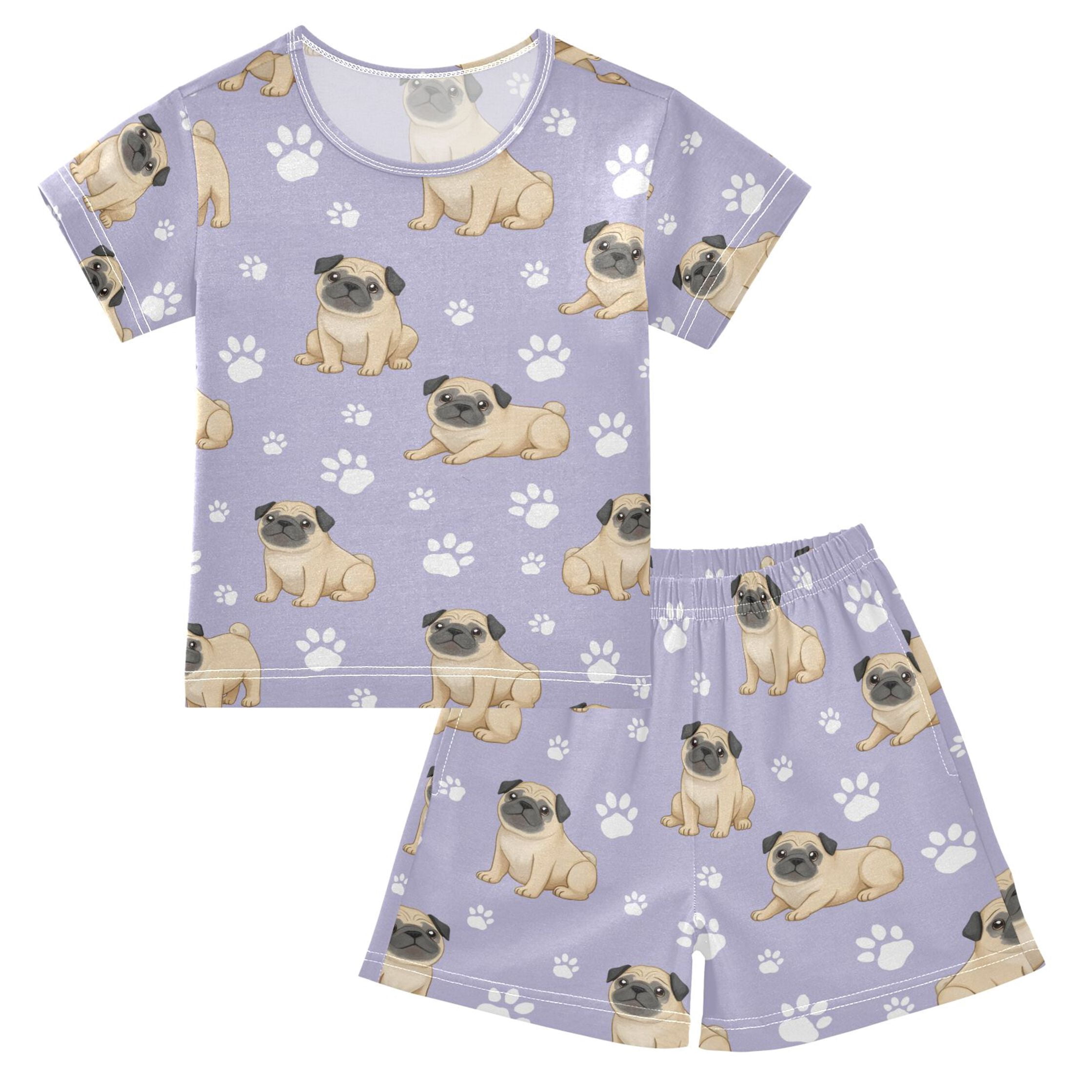 joogoo Cartoon French Bulldog Pajama Sets Short Sleeve Cotton 2-Piece ...