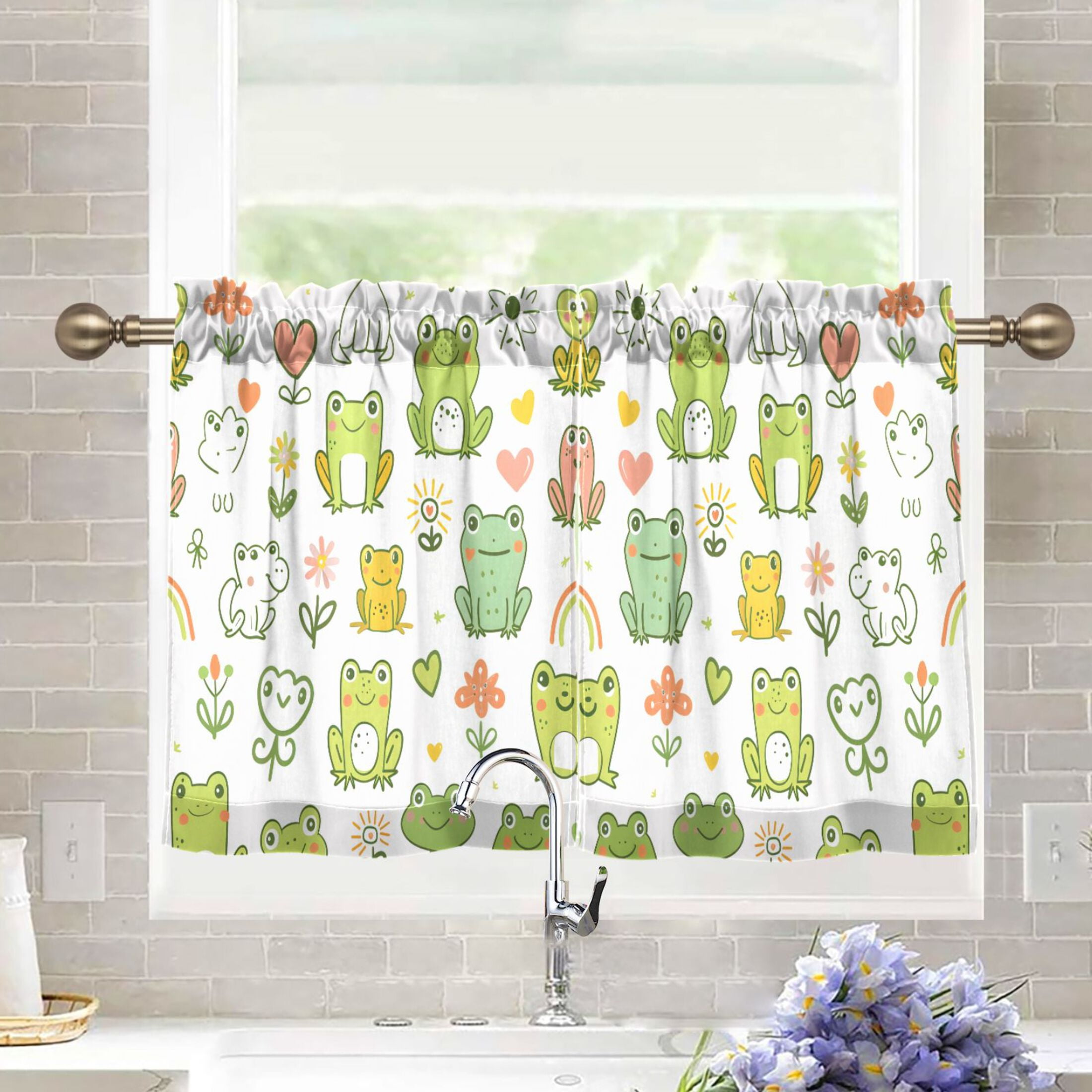 joogoo Cartoon Frog Floral Curtains Sets Half Window Cafe Farmhouse ...