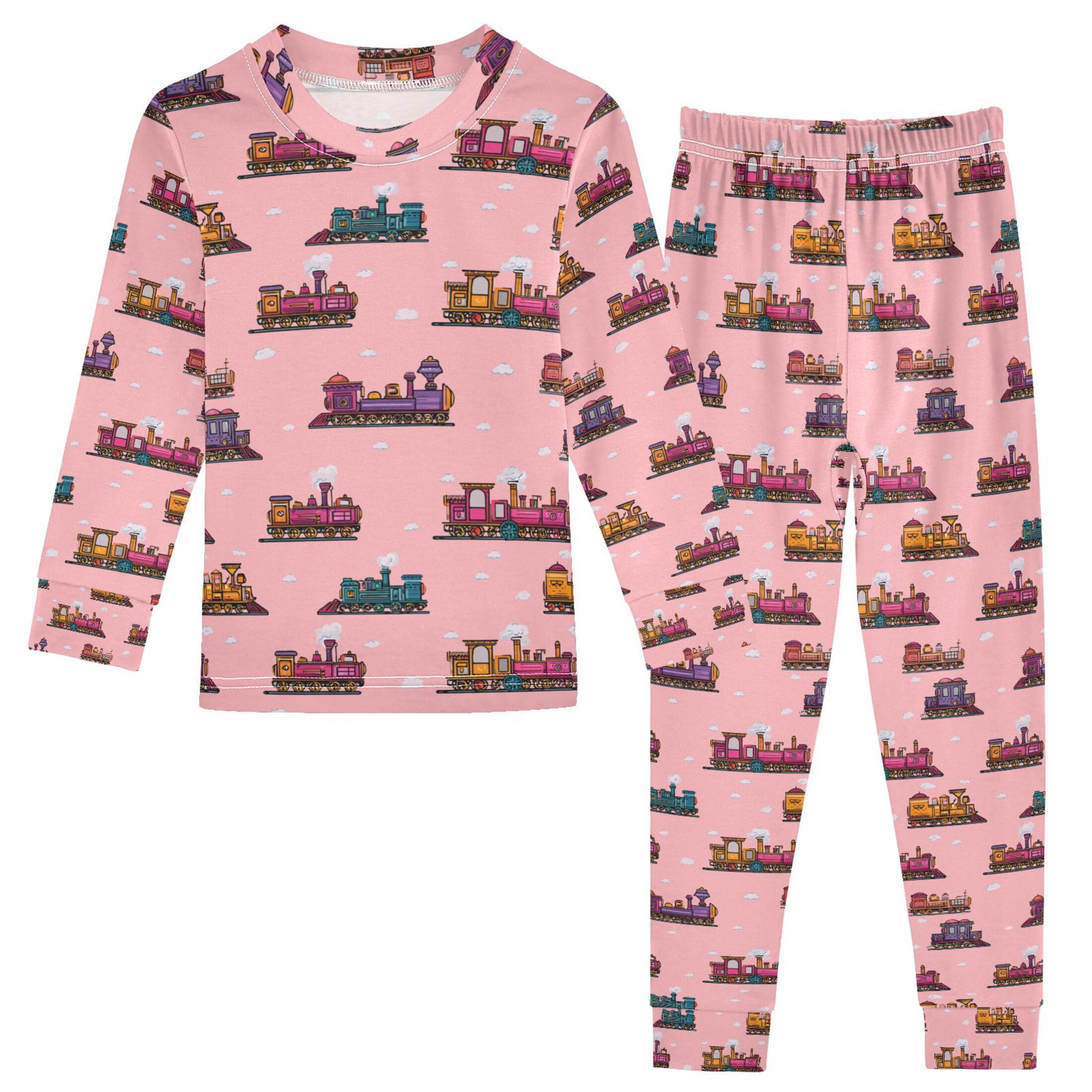 joogoo Cartoon Trains 2 Piece Long Sleeve Tee and Pants Cotton Pajama ...