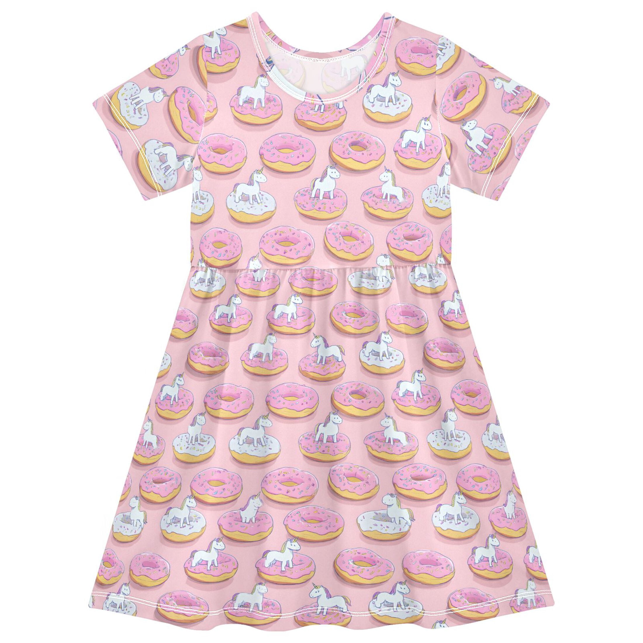 joogoo Cartoon Unicorn Donuts Girls' Short Sleeve Dress Kids Dresses 3T ...