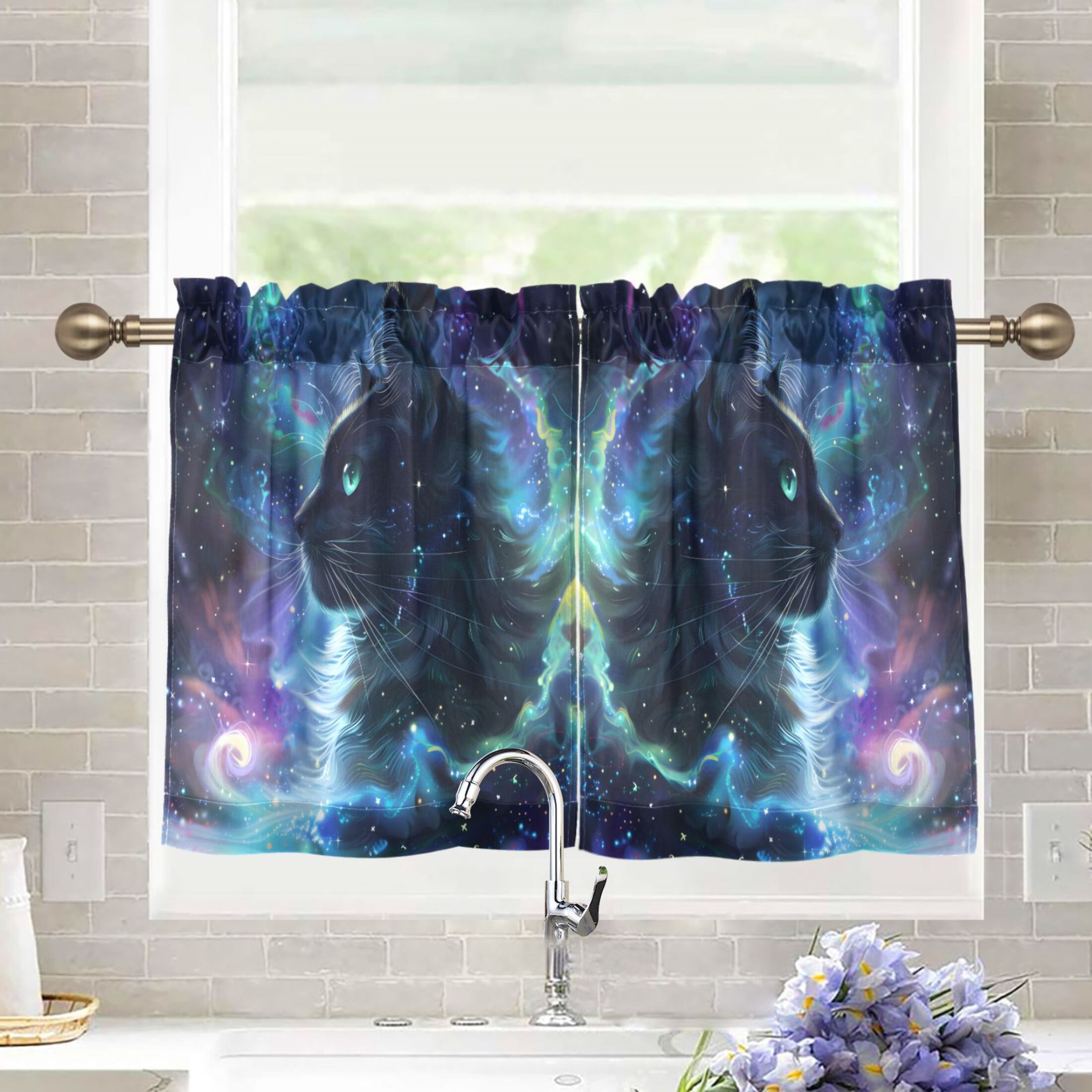 joogoo Cat Magic Starry Curtains Sets Half Window Cafe Farmhouse Tier 2 ...