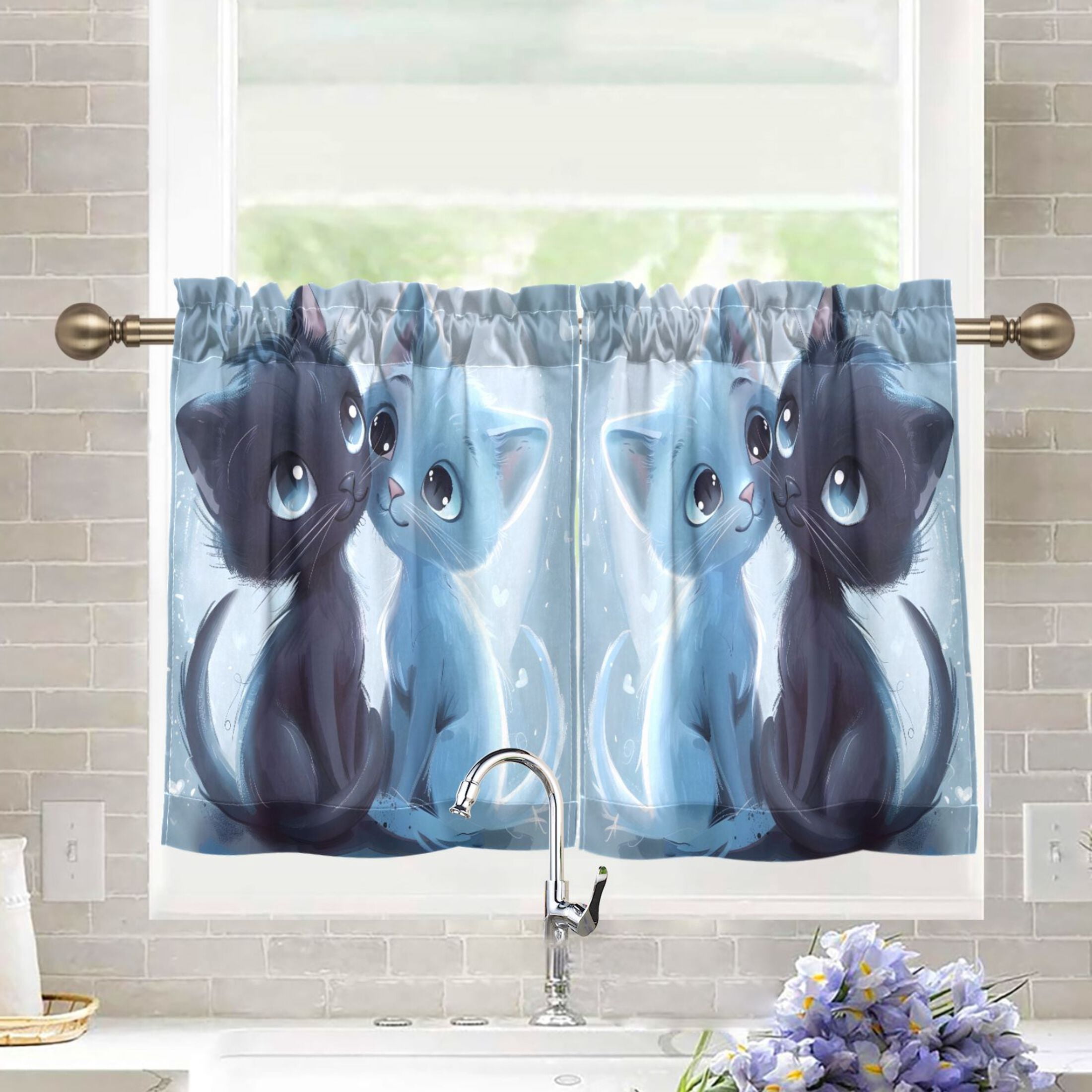 joogoo Cats Couple Curtains Sets Half Window Cafe Farmhouse Tier 2 ...
