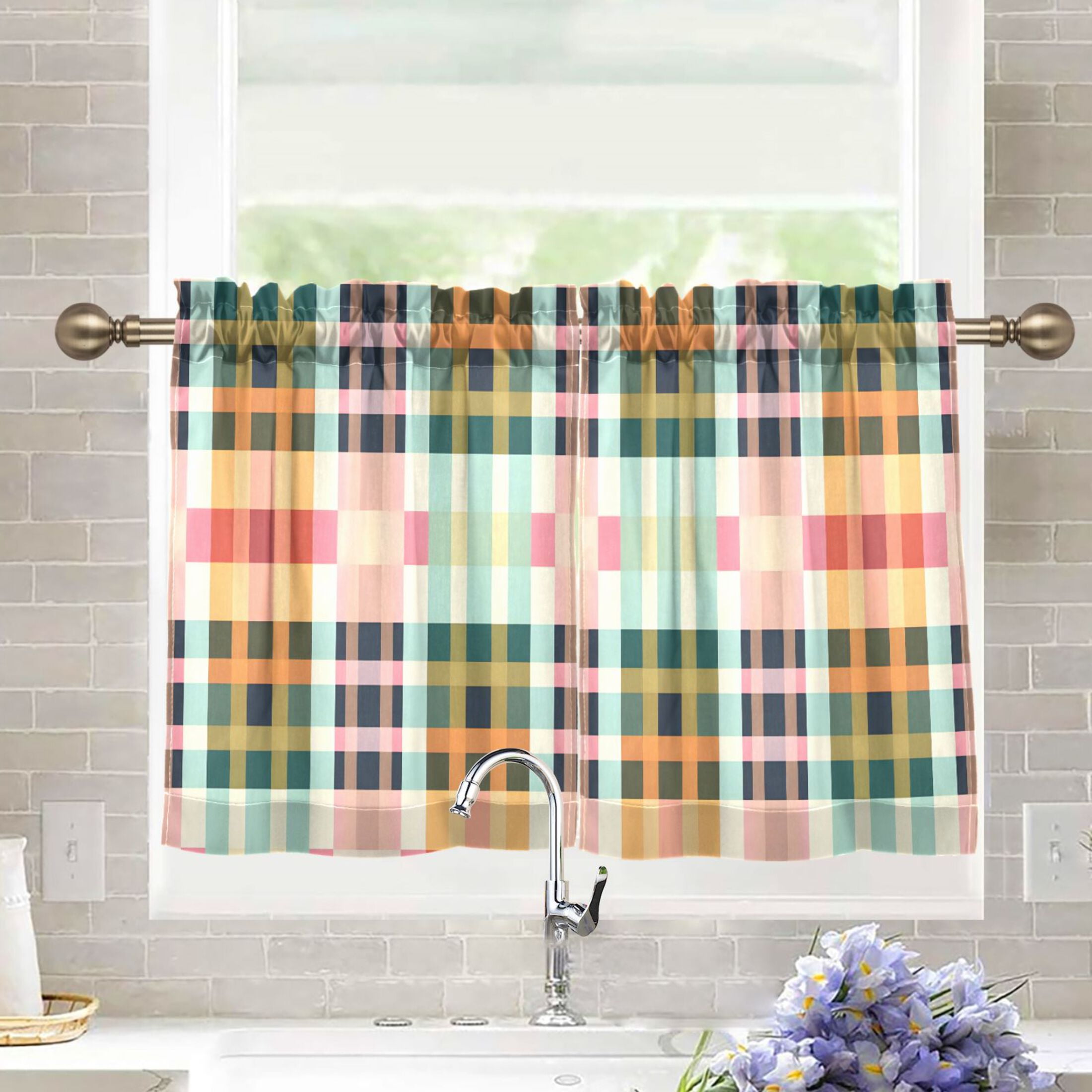 joogoo Checkered Pattern Grid Curtains Sets Half Window Cafe Farmhouse ...