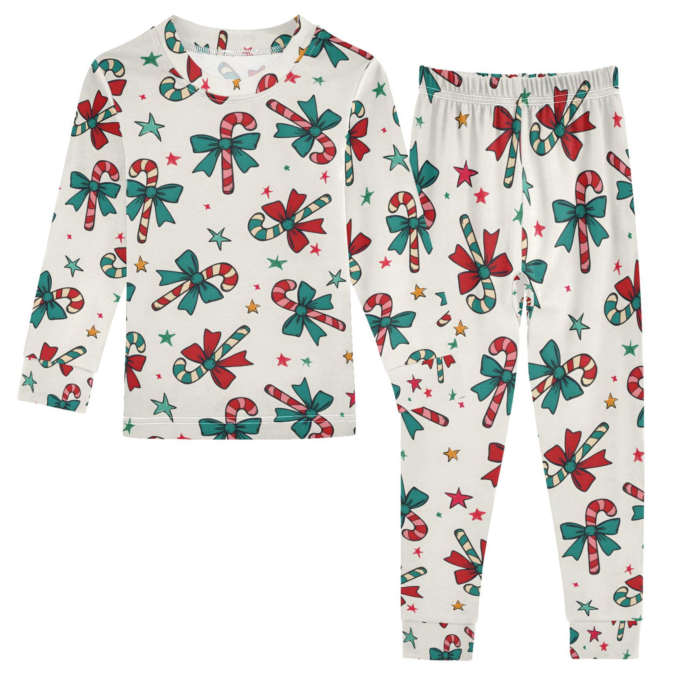 joogoo Christmas Candy Cane Bows 2 Piece Long Sleeve Tee and Pants ...
