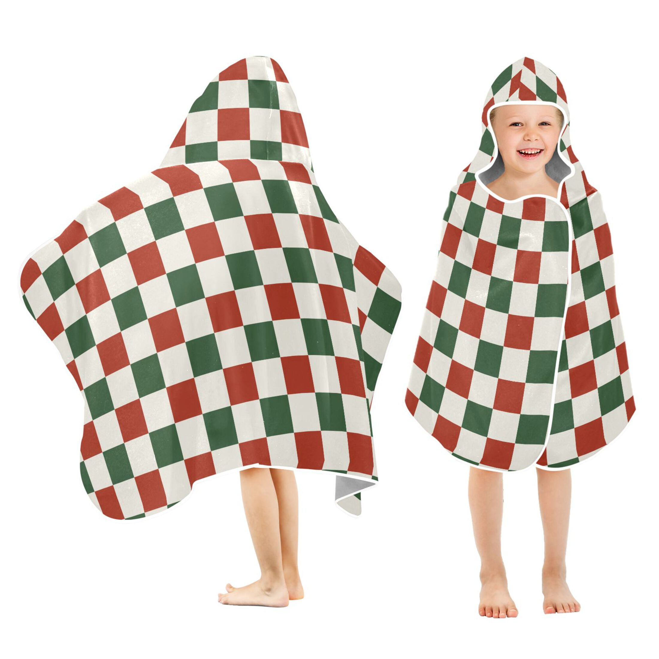 joogoo Christmas Checkered Grid Kids Hooded Beach Towel Baby Bath Towel ...
