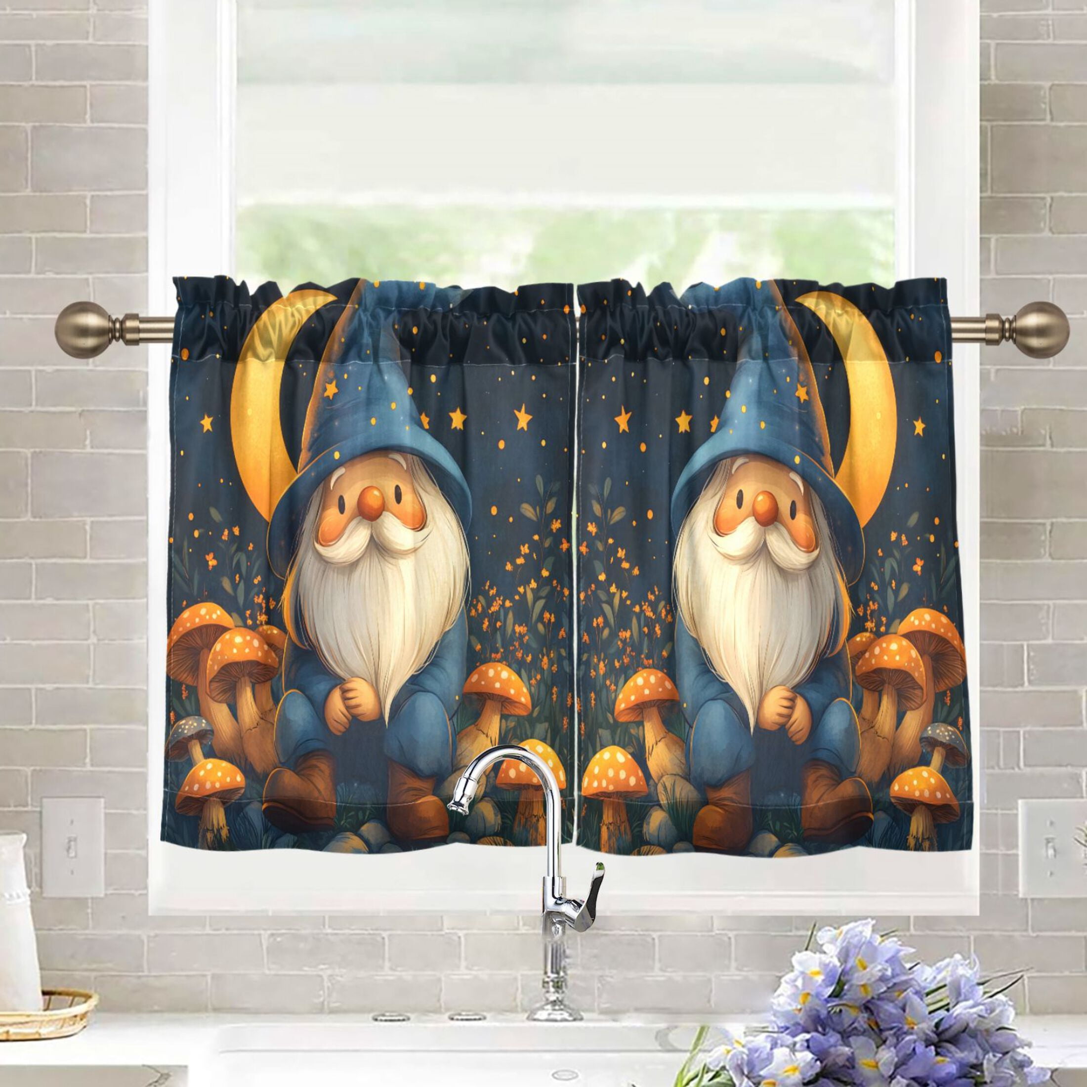 joogoo Christmas Gnome Mushroom Curtains Sets Half Window Cafe ...