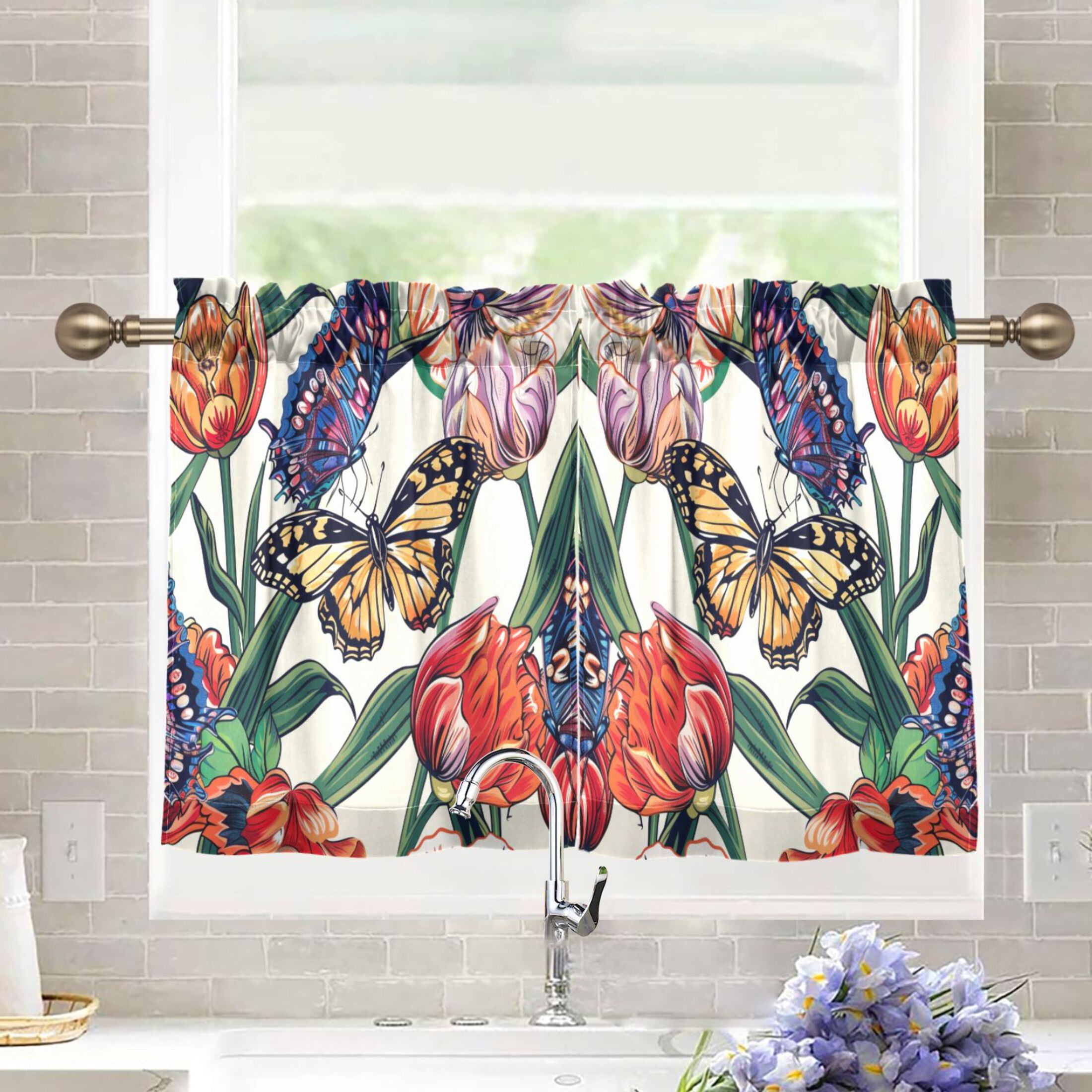 joogoo Colorful Tulip Butterfly Curtains Sets Half Window Cafe ...