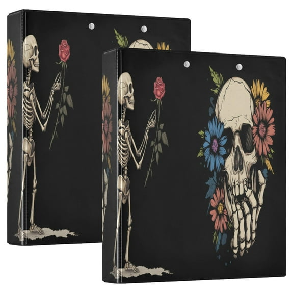 joogoo Cool Funny Skull Flower Hardcover 3 Ring Binder 1.5" Round Rings ...
