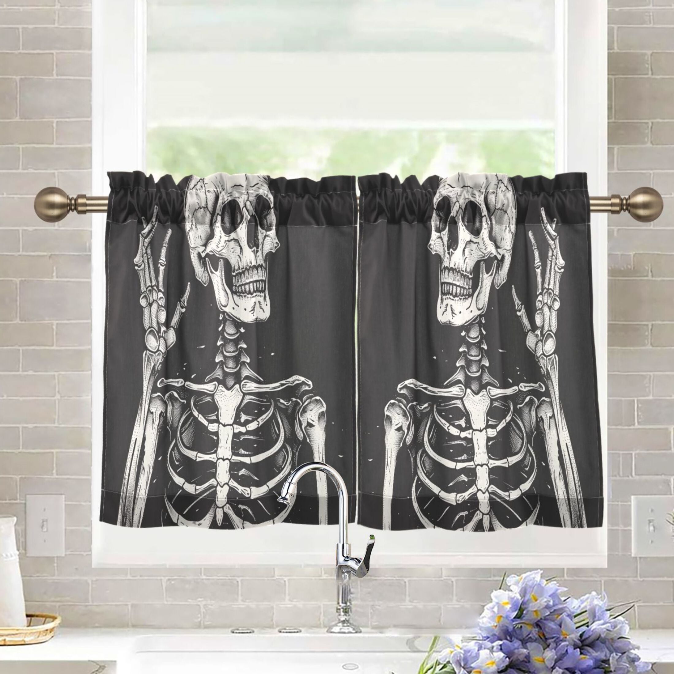 joogoo Cool Human Skeleton Curtains Sets Half Window Cafe Farmhouse ...