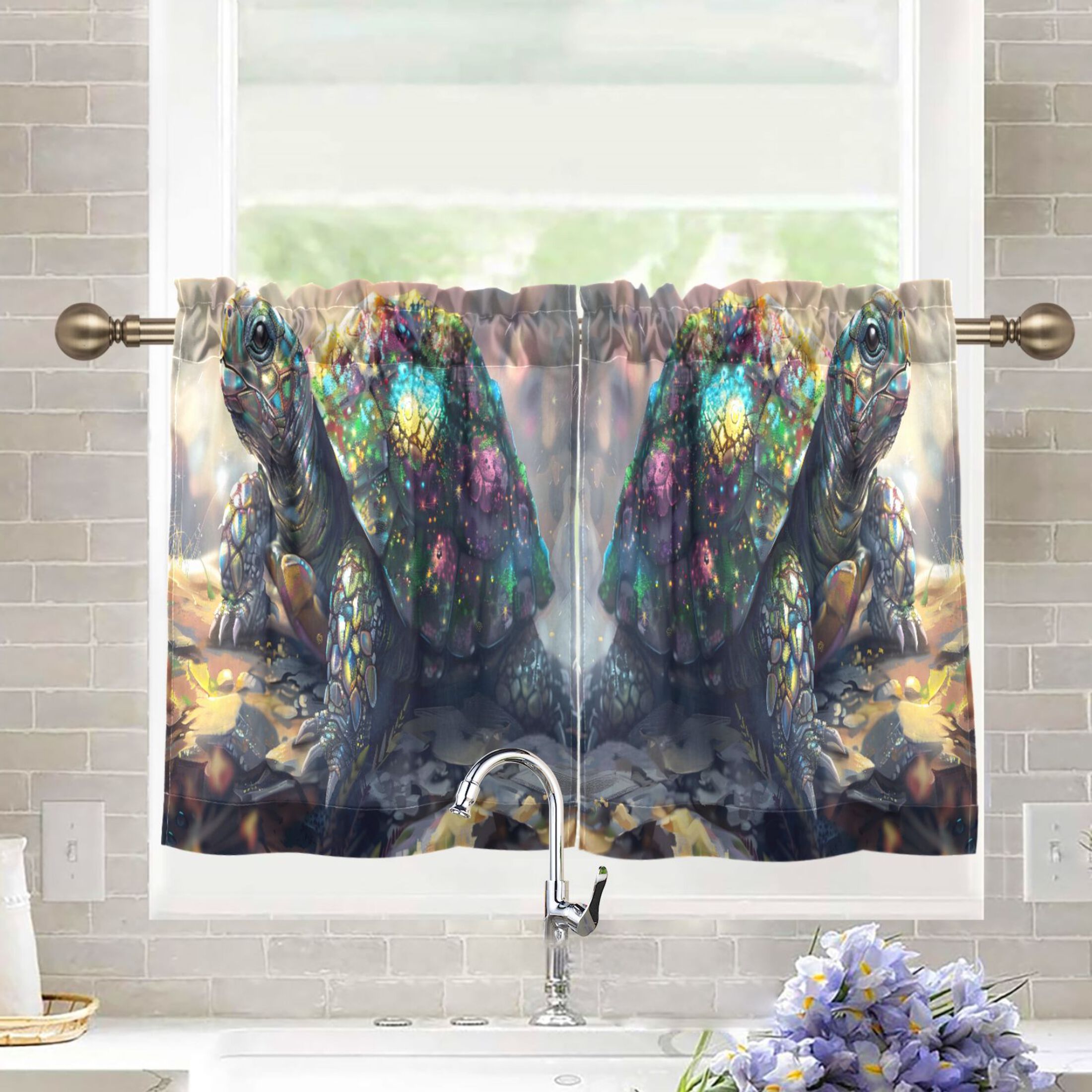 joogoo Cool Turtle Curtains Sets Half Window Cafe Farmhouse Tier 2 ...