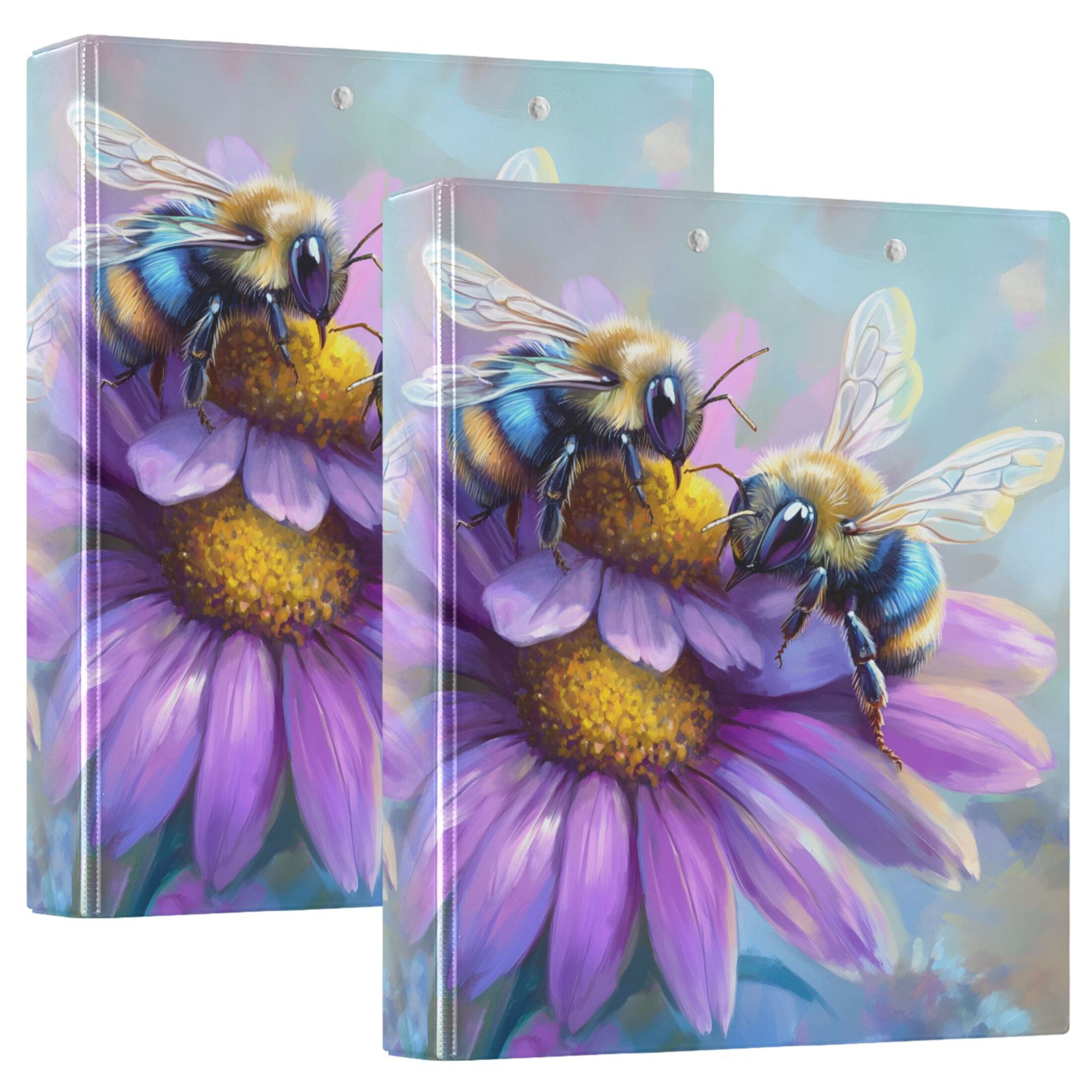 joogoo Cute Bee on Flowers Hardcover 3 Ring Binder 1.5" Round Rings ...