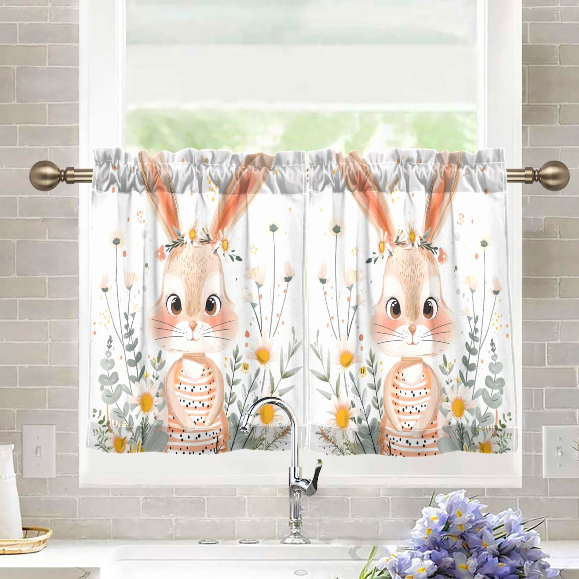 joogoo Cute Bunny Curtains Sets Half Window Cafe Farmhouse Tier 2 ...