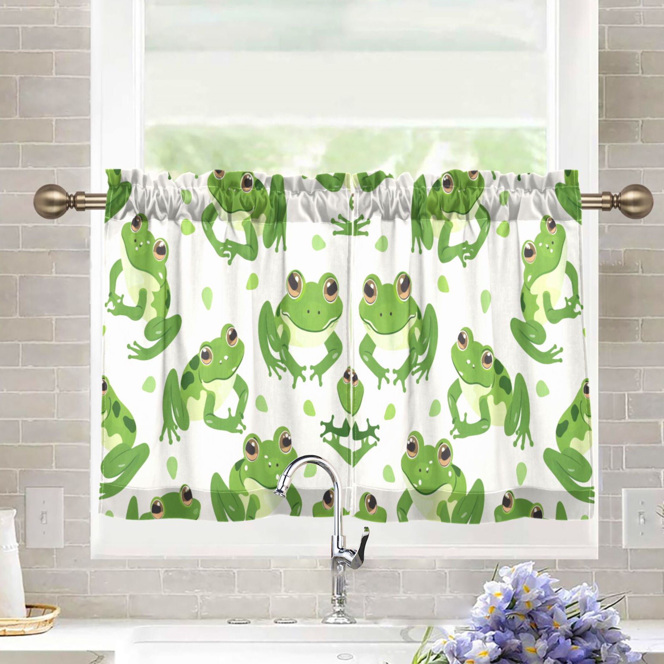 joogoo Cute Cartoon Green Frogs Curtains Sets Half Window Cafe ...