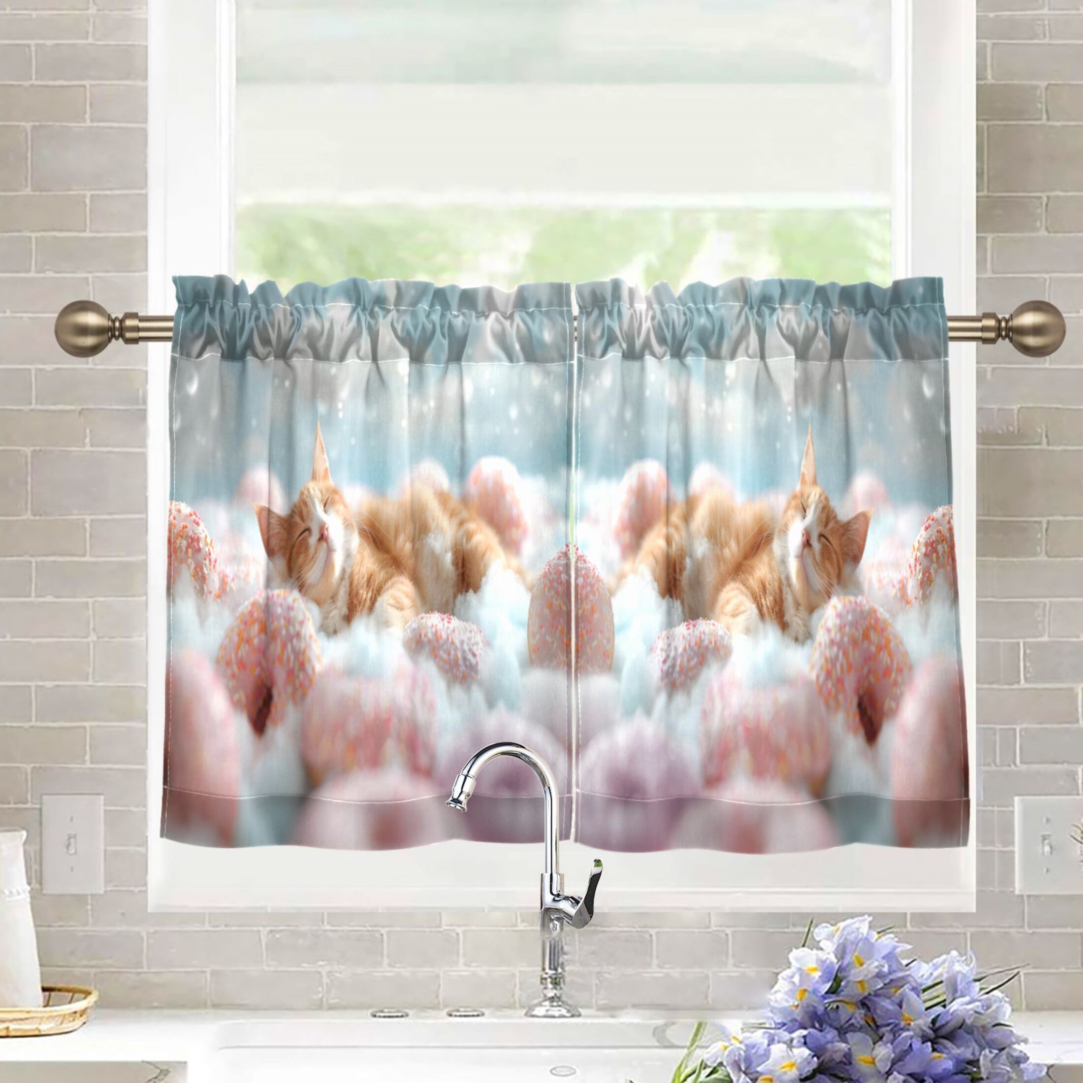 joogoo Cute Cat Sleeping with Donuts Curtains Sets Half Window Cafe ...