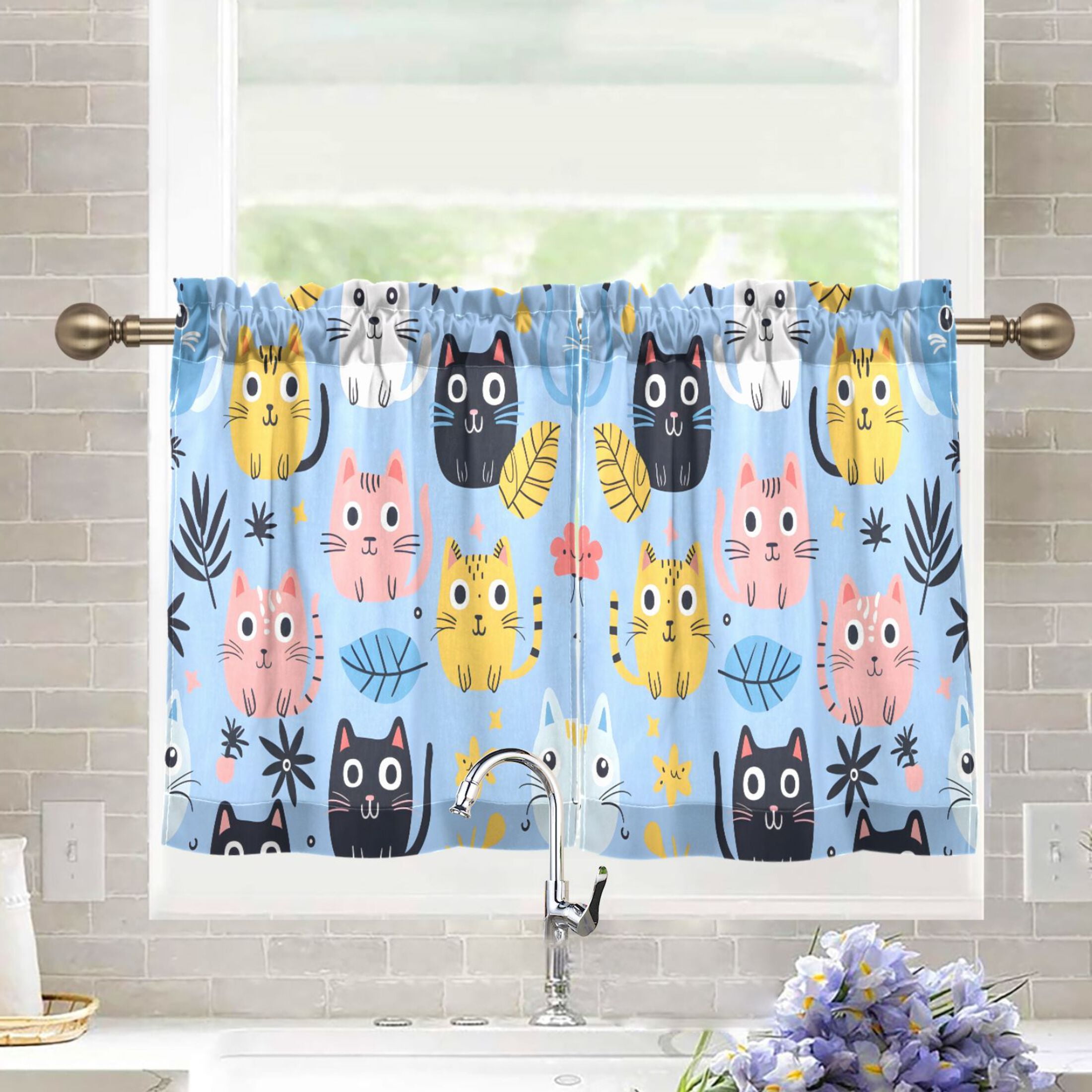 joogoo Cute Cats Curtains Sets Half Window Cafe Farmhouse Tier 2 Panels ...