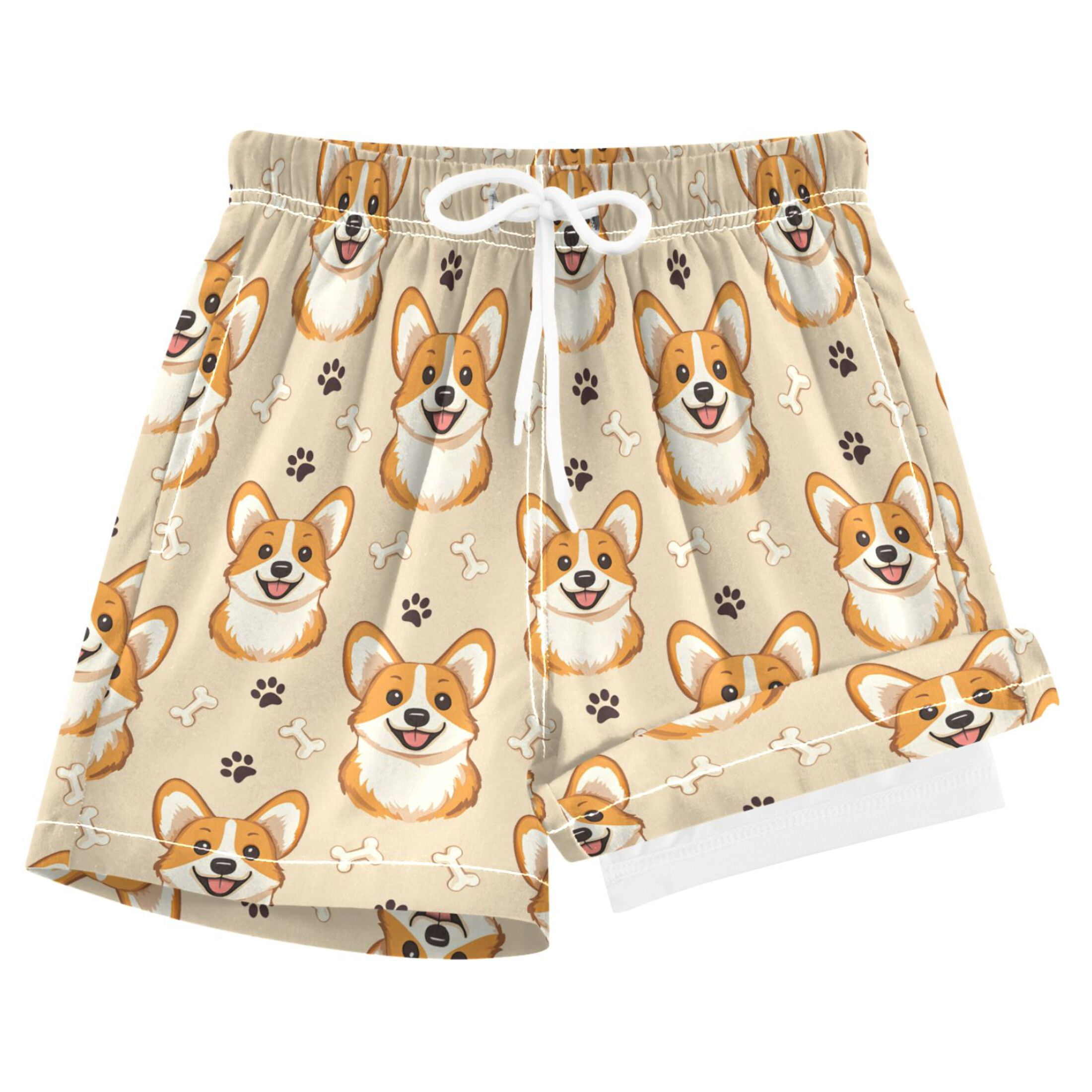 joogoo Cute Corgi Dog Bone Footprint Boys Swim Trunks Beach Swimsuit ...