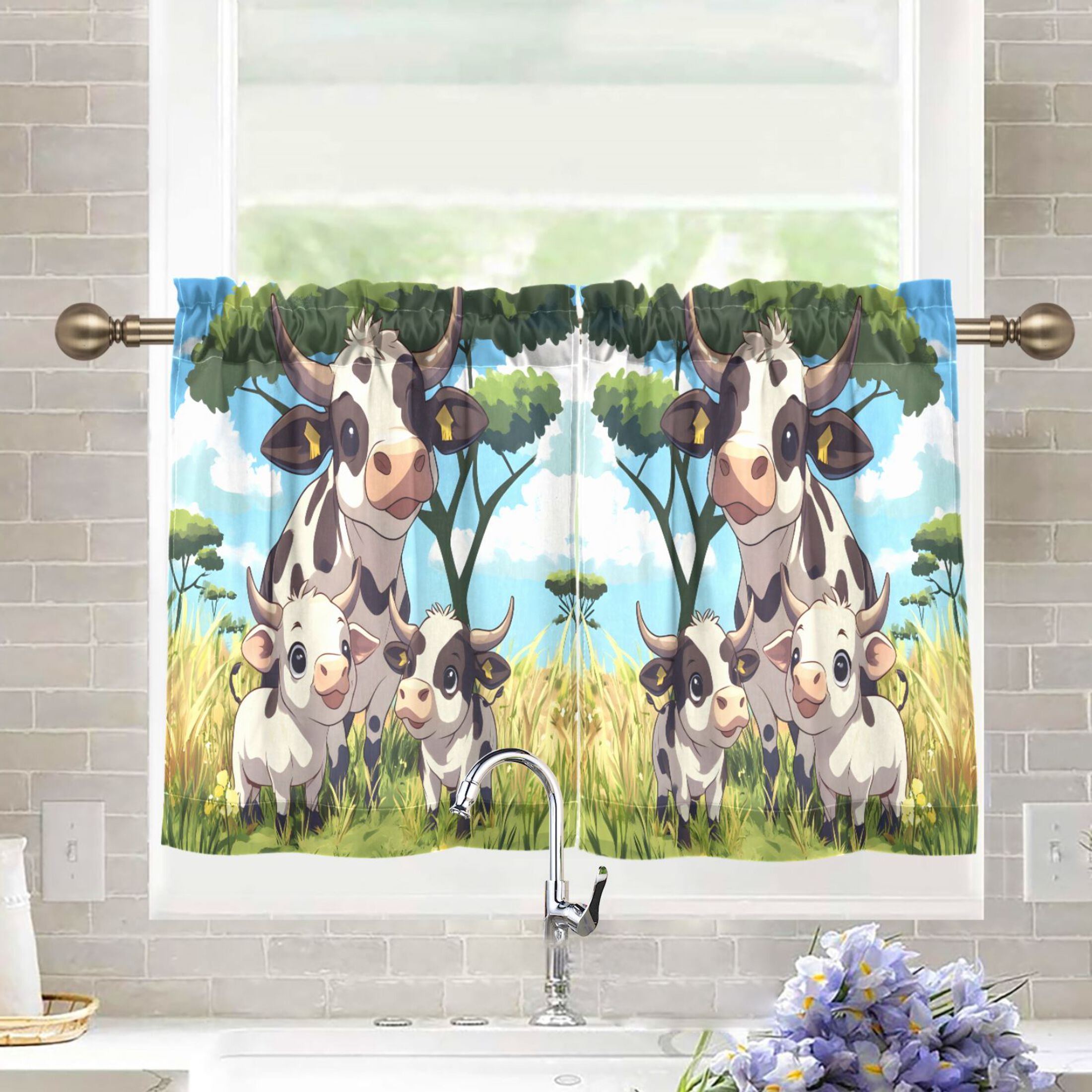 joogoo Cute Cows Family and Tree Curtains Sets Half Window Cafe ...