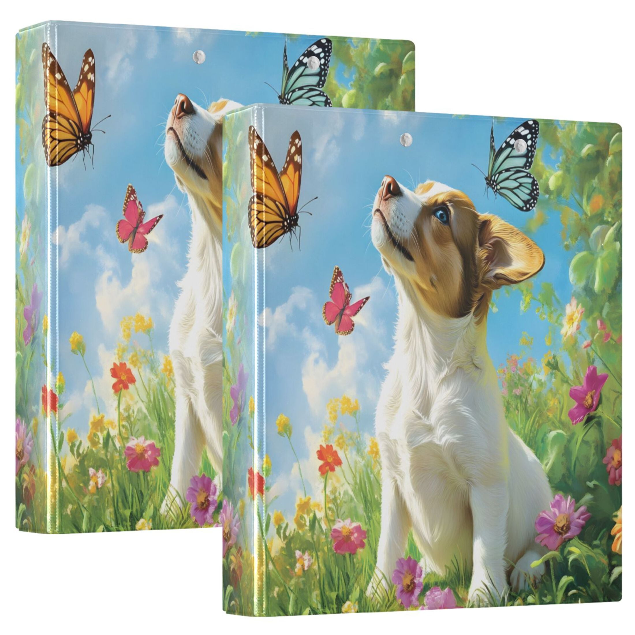 joogoo Cute Dog and Butterfly Hardcover 3 Ring Binder 1.5" Round Rings ...