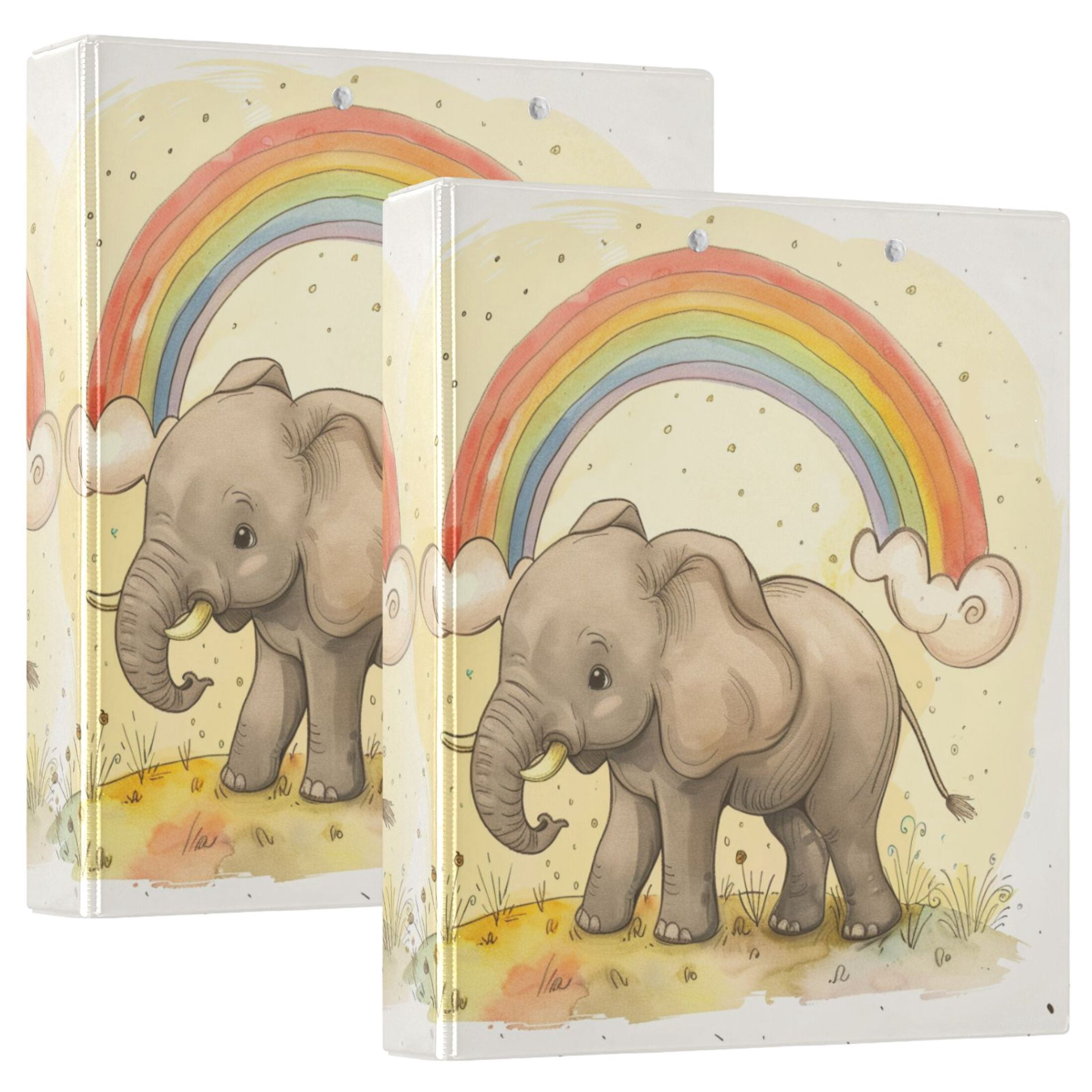 joogoo Cute Elephant with Rainbow Hardcover 3 Ring Binder 1.5" Round ...