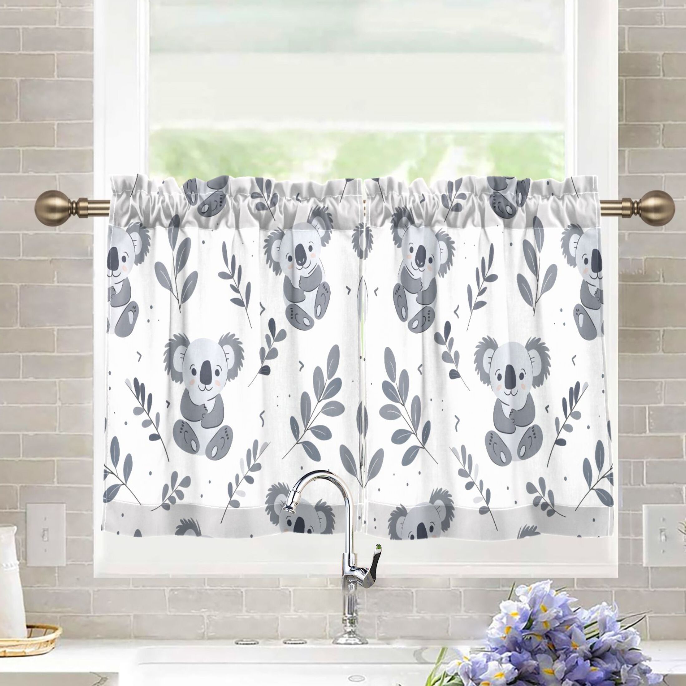 joogoo Cute Koala Leaves Curtains Sets Half Window Cafe Farmhouse Tier ...