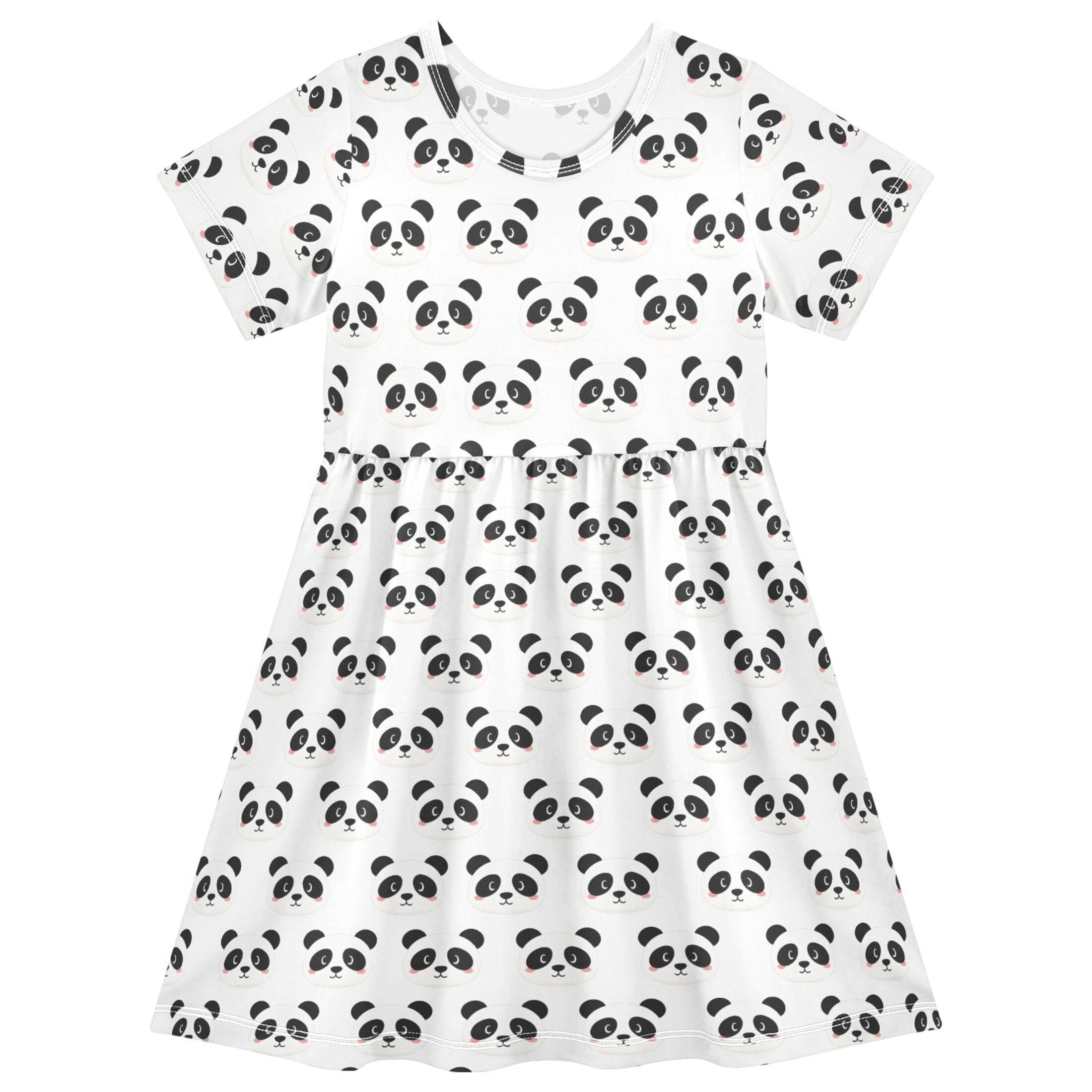 joogoo Cute Panda Cartoon Girls' Short Sleeve Dress Kids Dresses 5-6T ...