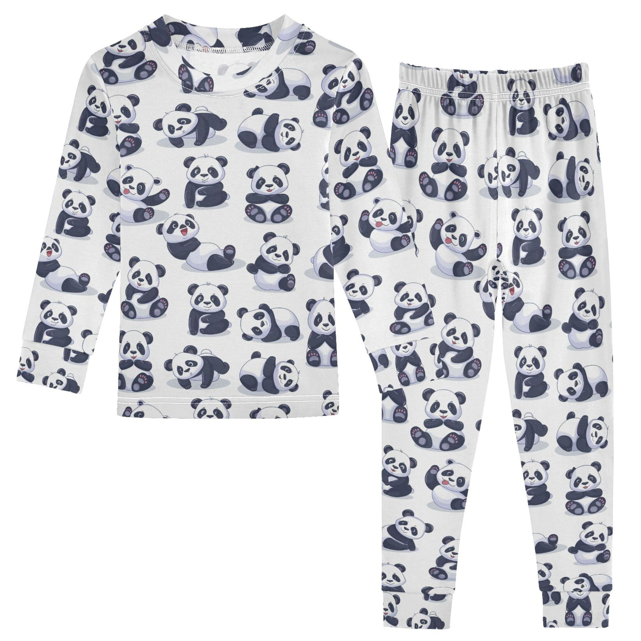 joogoo Cute Pandas Cartoon 2 Piece Long Sleeve Tee and Pants Cotton ...