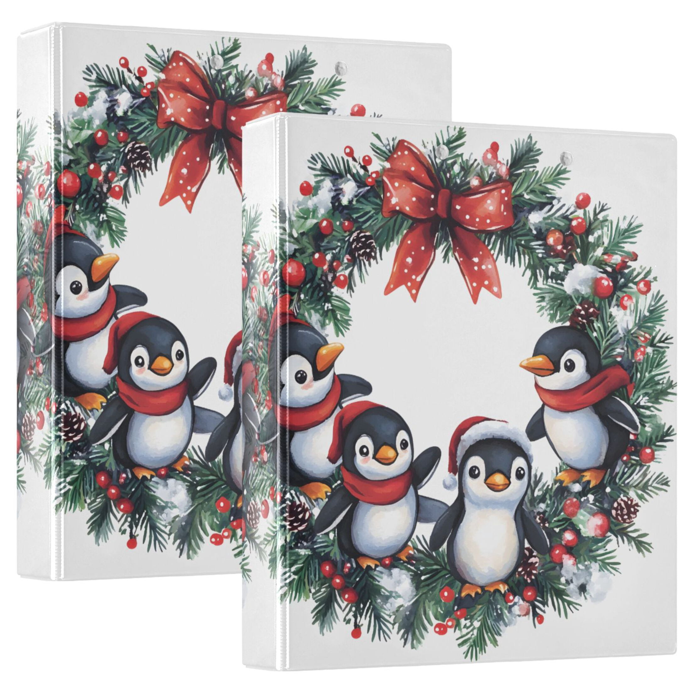 joogoo Cute Penguins Wreath Hardcover 3 Ring Binder 1.5" Round Rings ...