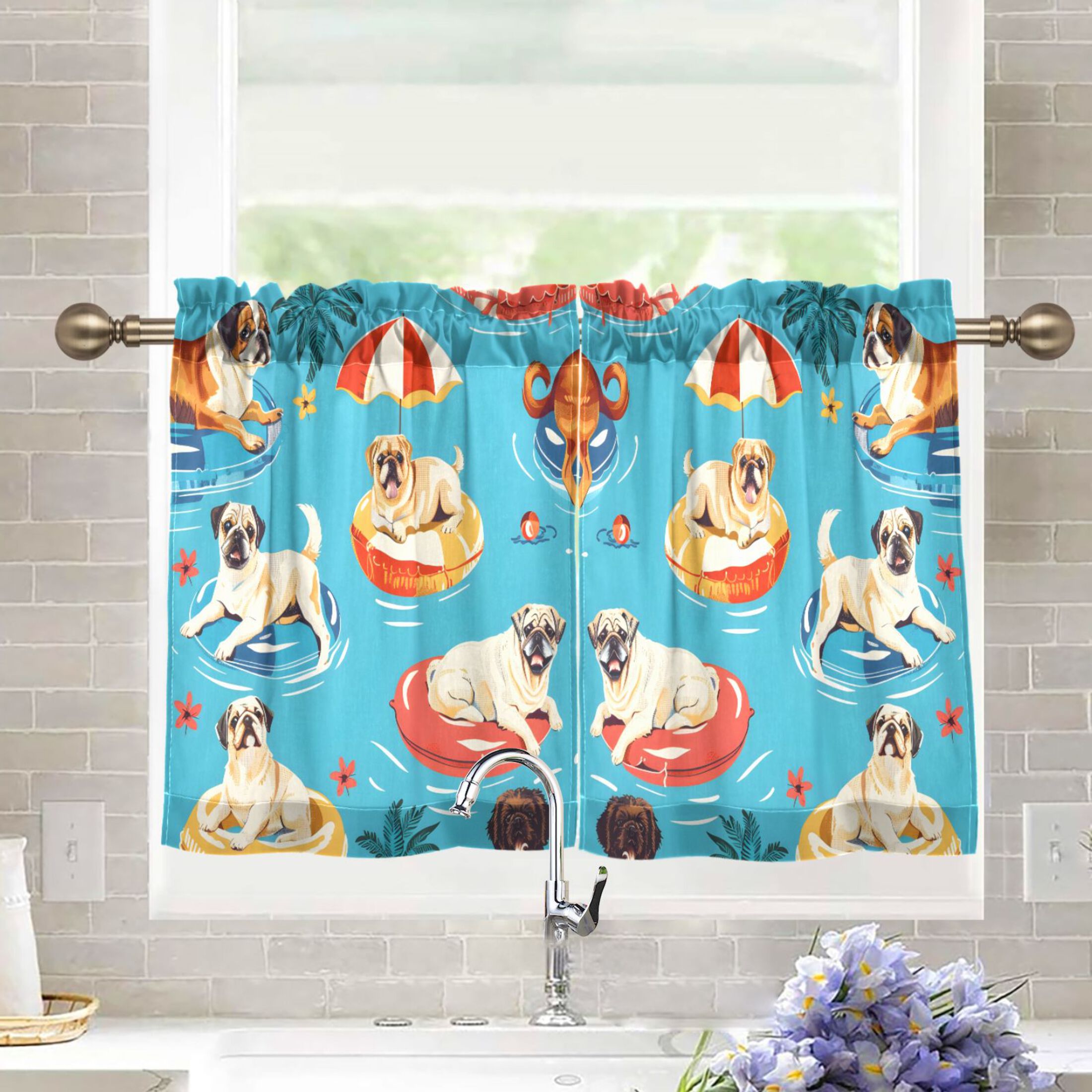 joogoo Cute Puppies Dog Tropical Curtains Sets Half Window Cafe ...