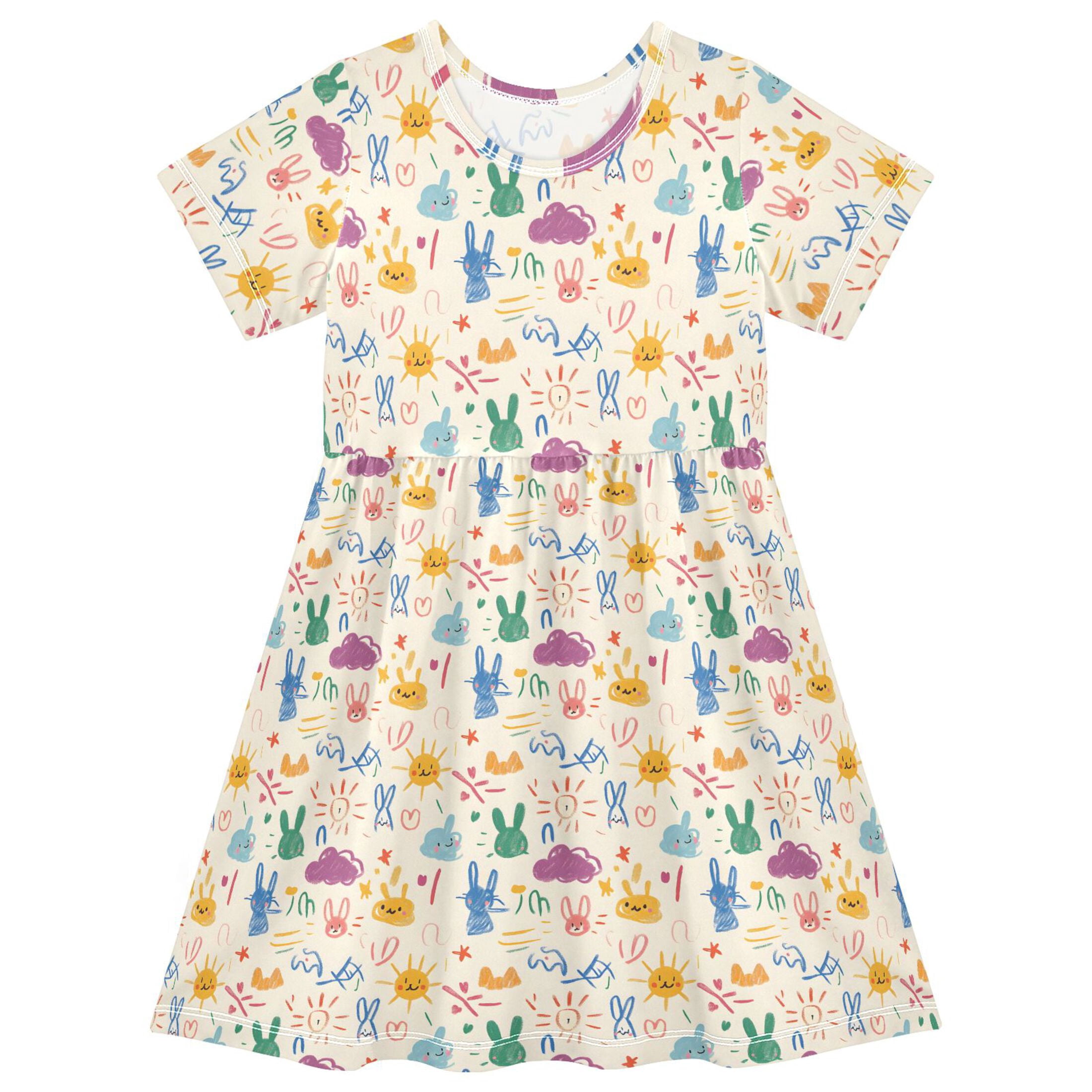 joogoo Cute Rabbits Graffiti Girls' Short Sleeve Dress Kids Dresses 4T ...