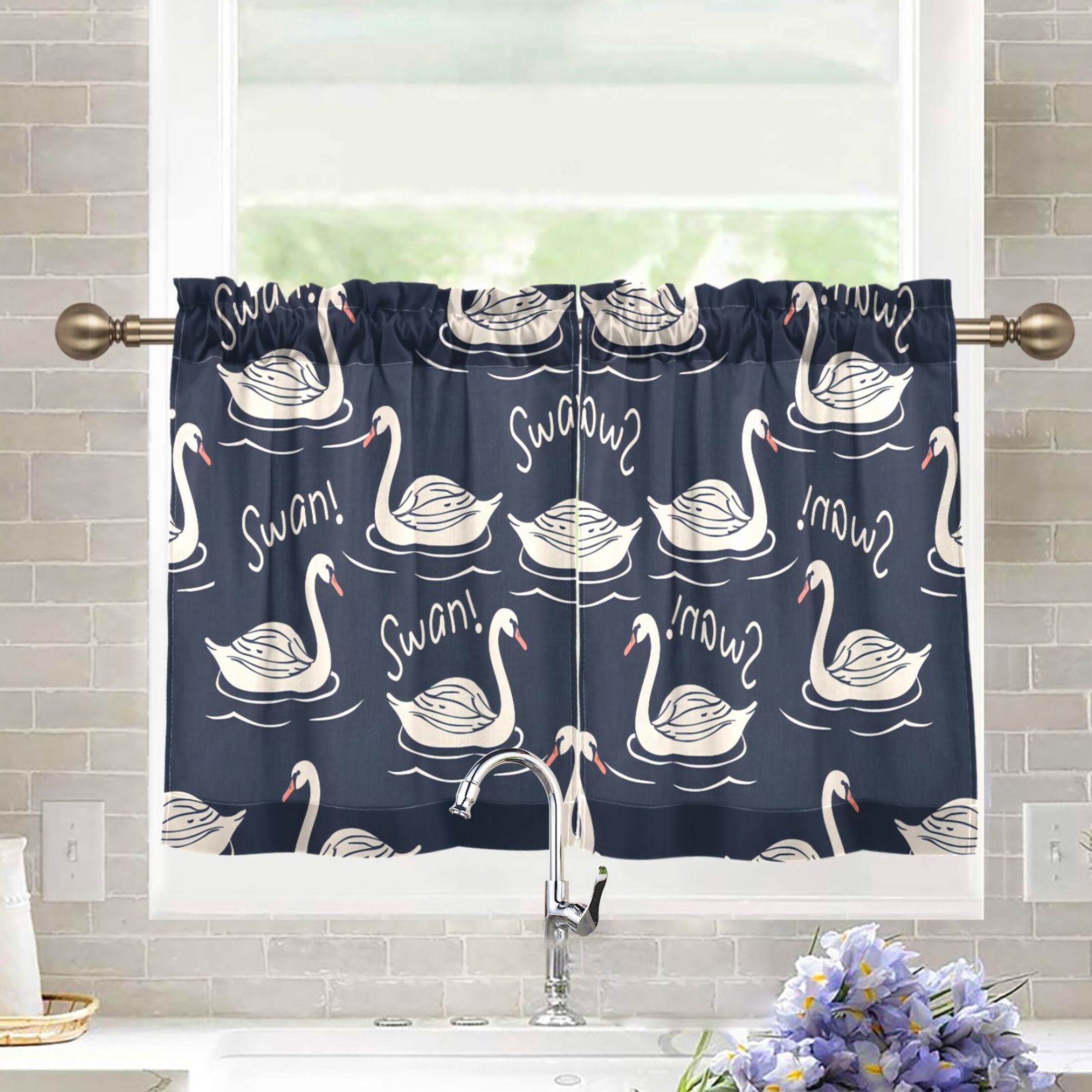 joogoo Cute Swans Curtains Sets Half Window Cafe Farmhouse Tier 2 ...