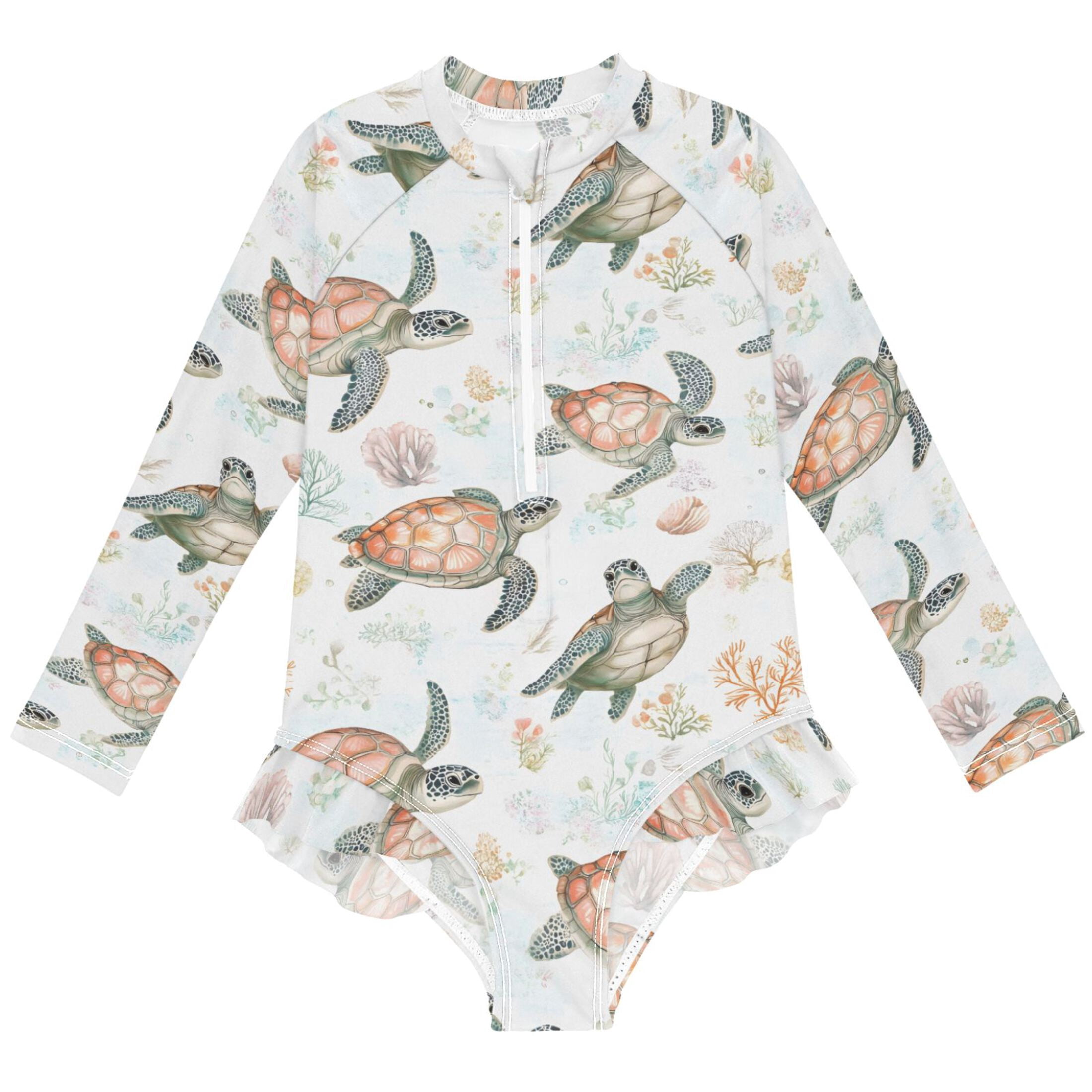 joogoo Cute Turtles Pattern Girls One-Piece Swimsuits UPF 50+ Long ...