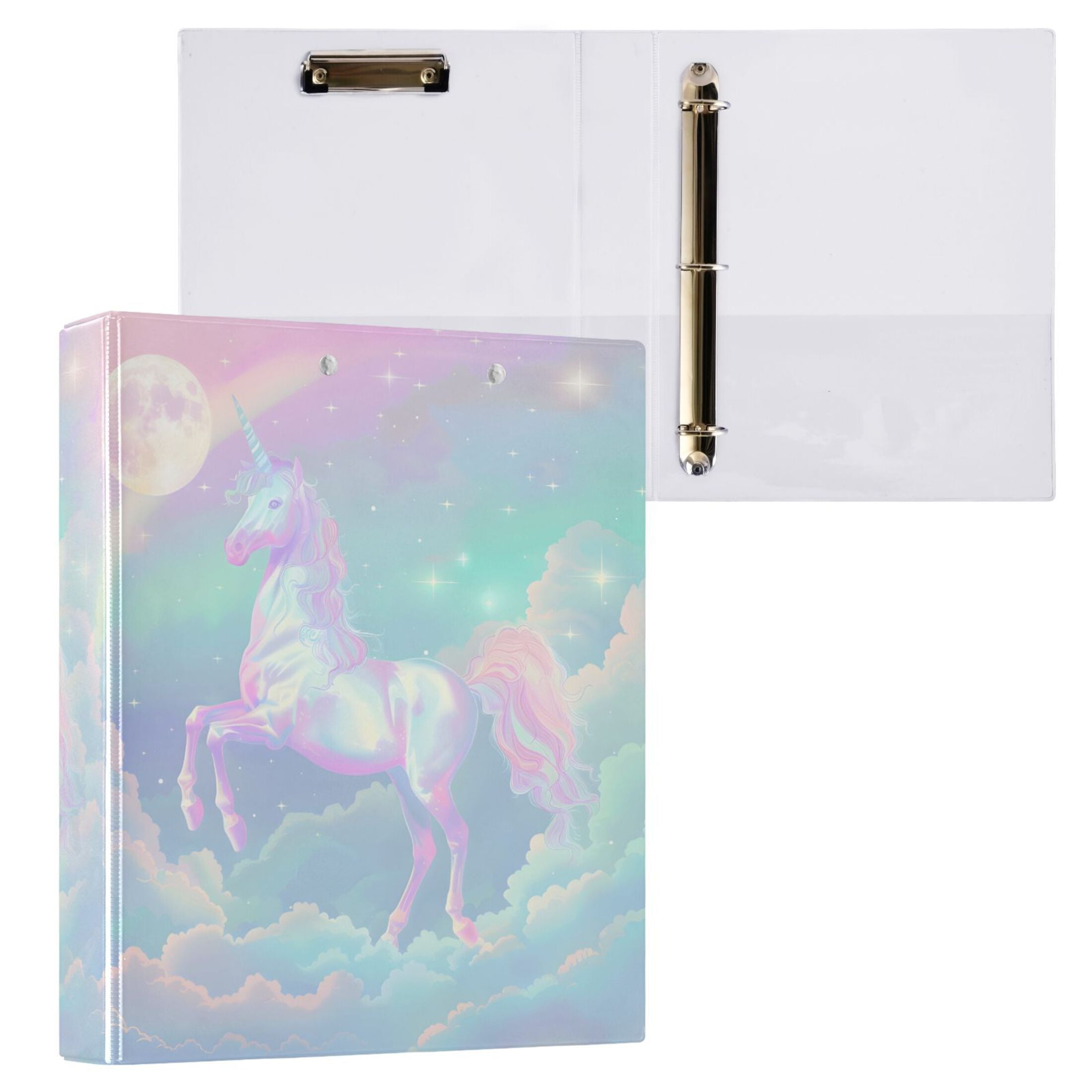 joogoo Cute Unicorn on Cloud Rainbow Hardcover 3 Ring Binder 1.5" Round ...